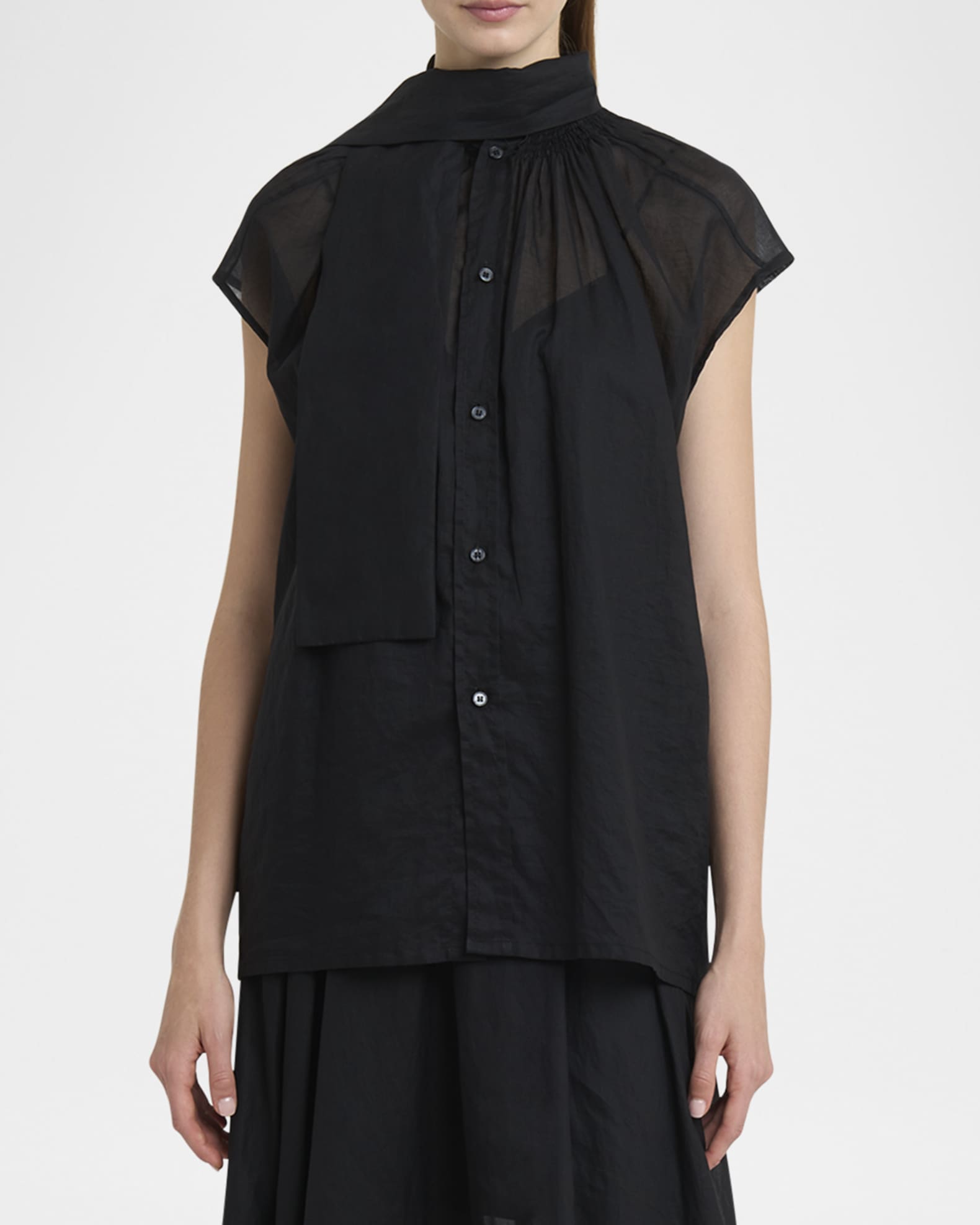 Plan C Scarf-Neck Button-Down Blouse | Neiman Marcus