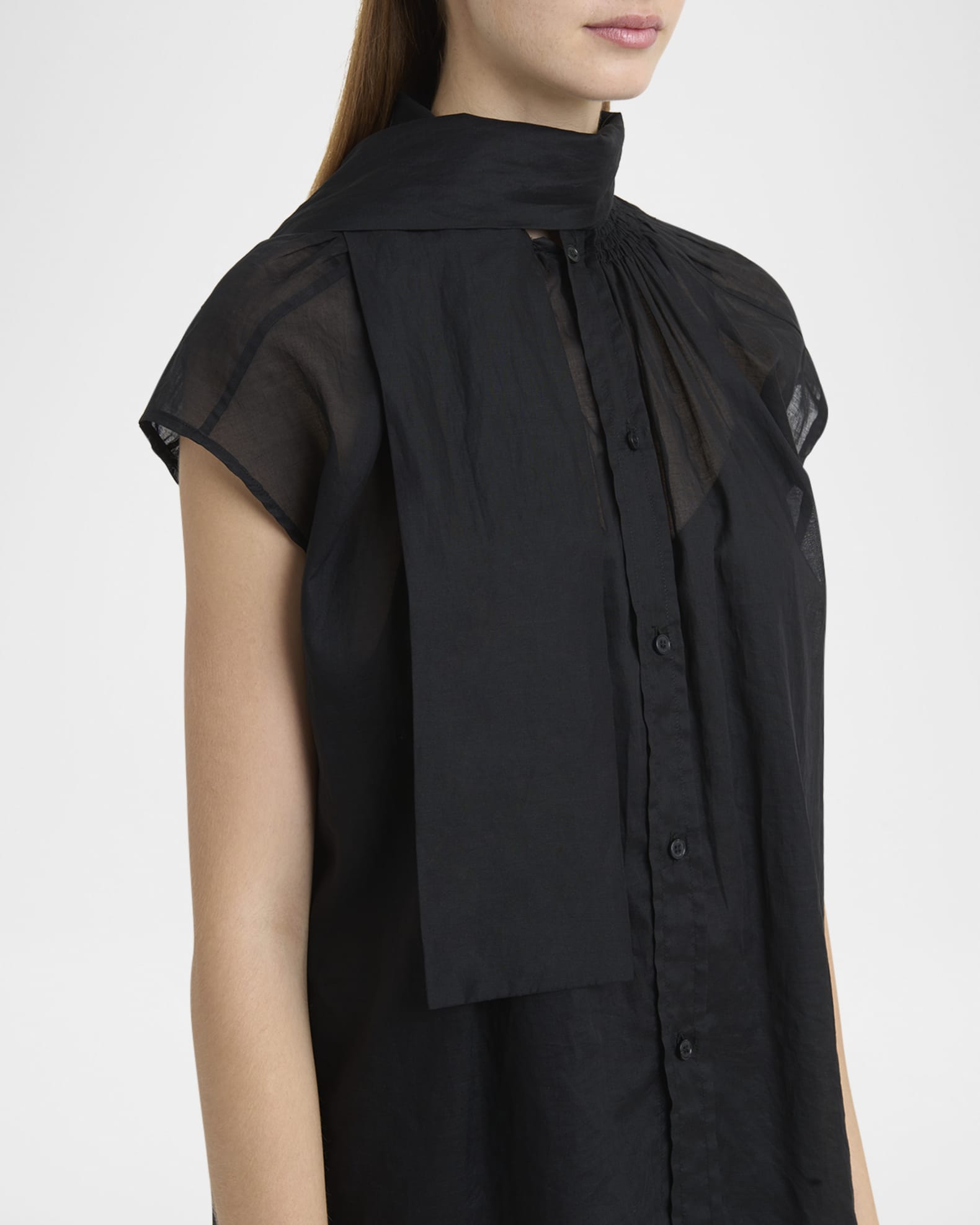 Plan C Scarf-Neck Button-Down Blouse | Neiman Marcus