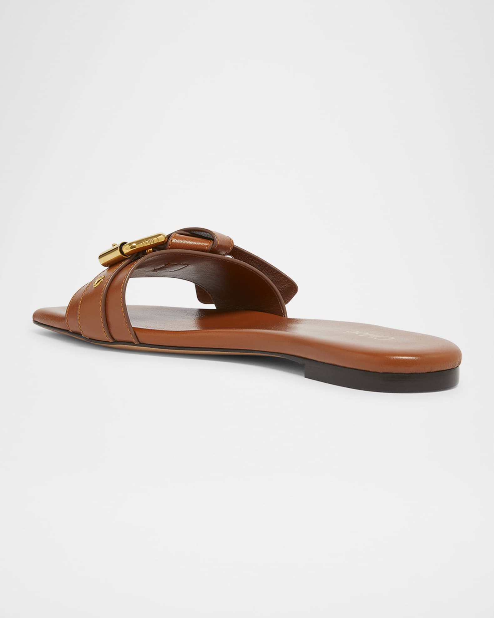 Chloe Mae Leather Buckle Flat Slide Sandals | Neiman Marcus
