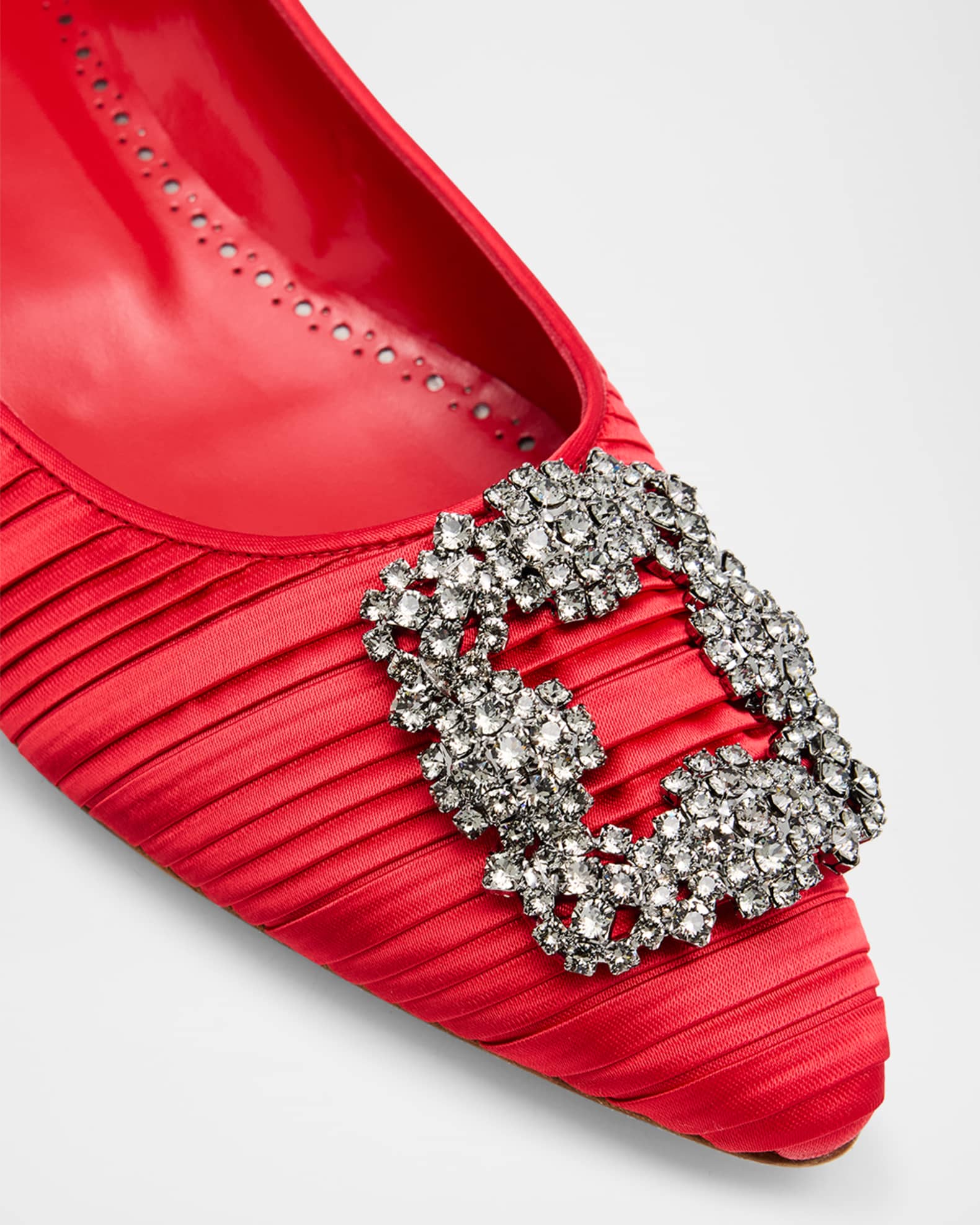 Manolo Blahnik Hangisi Pleated Satin Buckle Ballerina Flats | Neiman Marcus