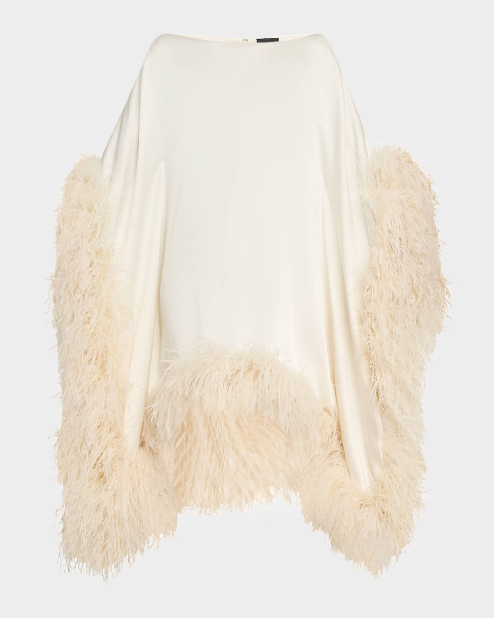 LAPOINTE Feather-Trim Satin Oversized Cape Dress | Neiman Marcus
