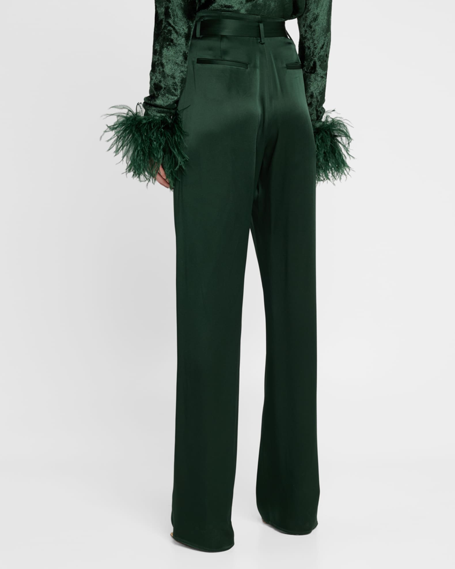 LAPOINTE Satin High Waisted Belted Pants | Neiman Marcus