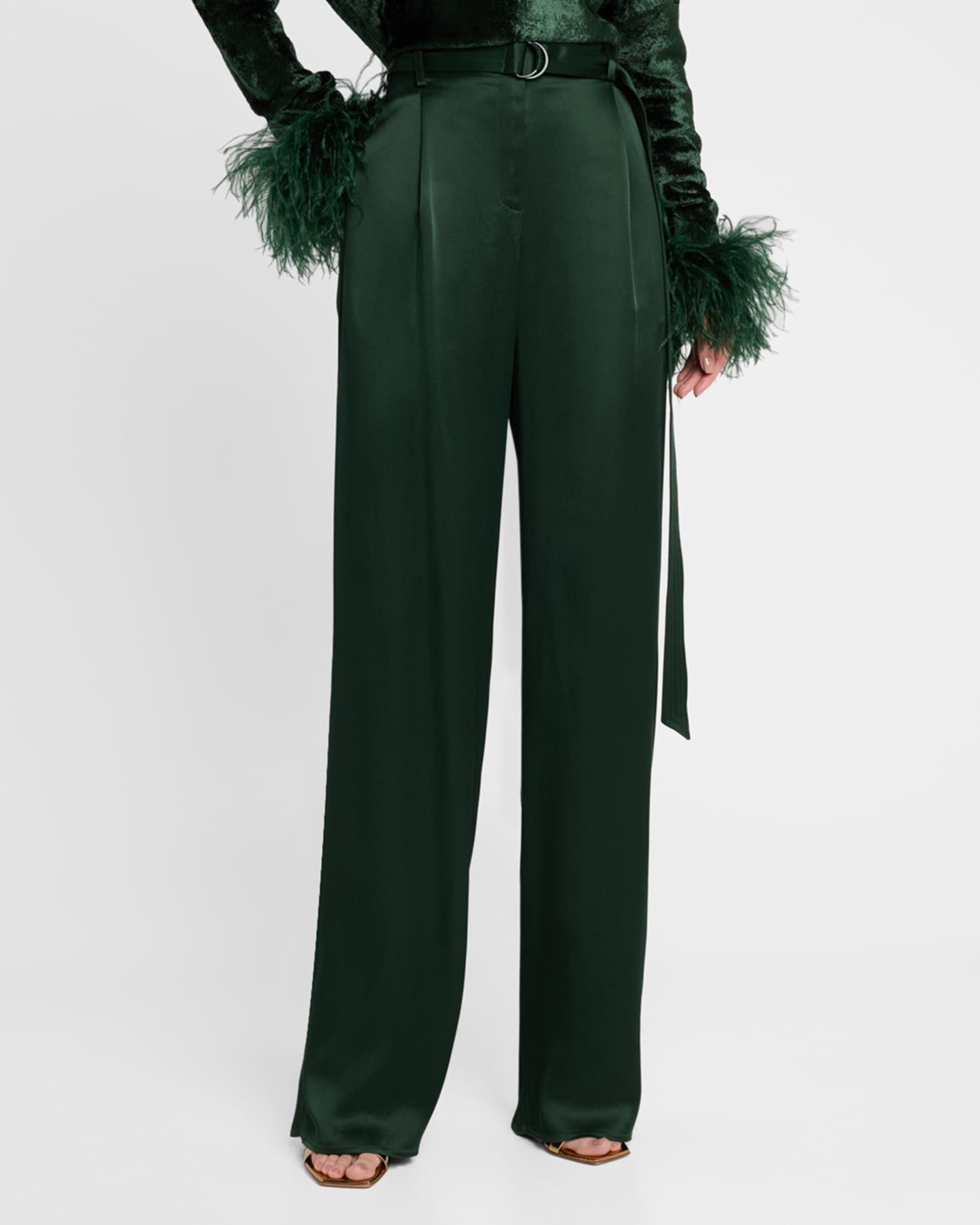 LAPOINTE Satin High Waisted Belted Pants | Neiman Marcus