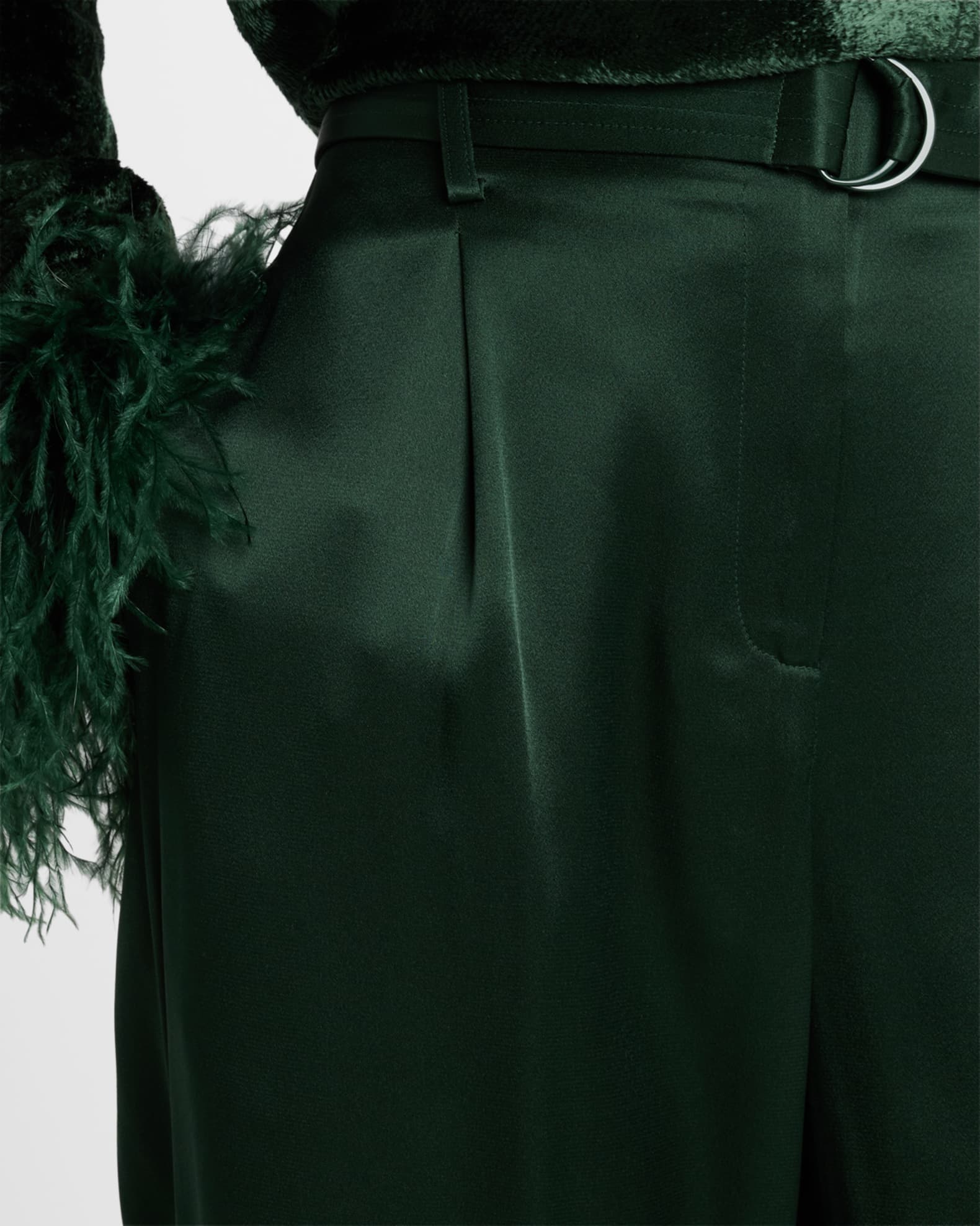 LAPOINTE Satin High Waisted Belted Pants | Neiman Marcus