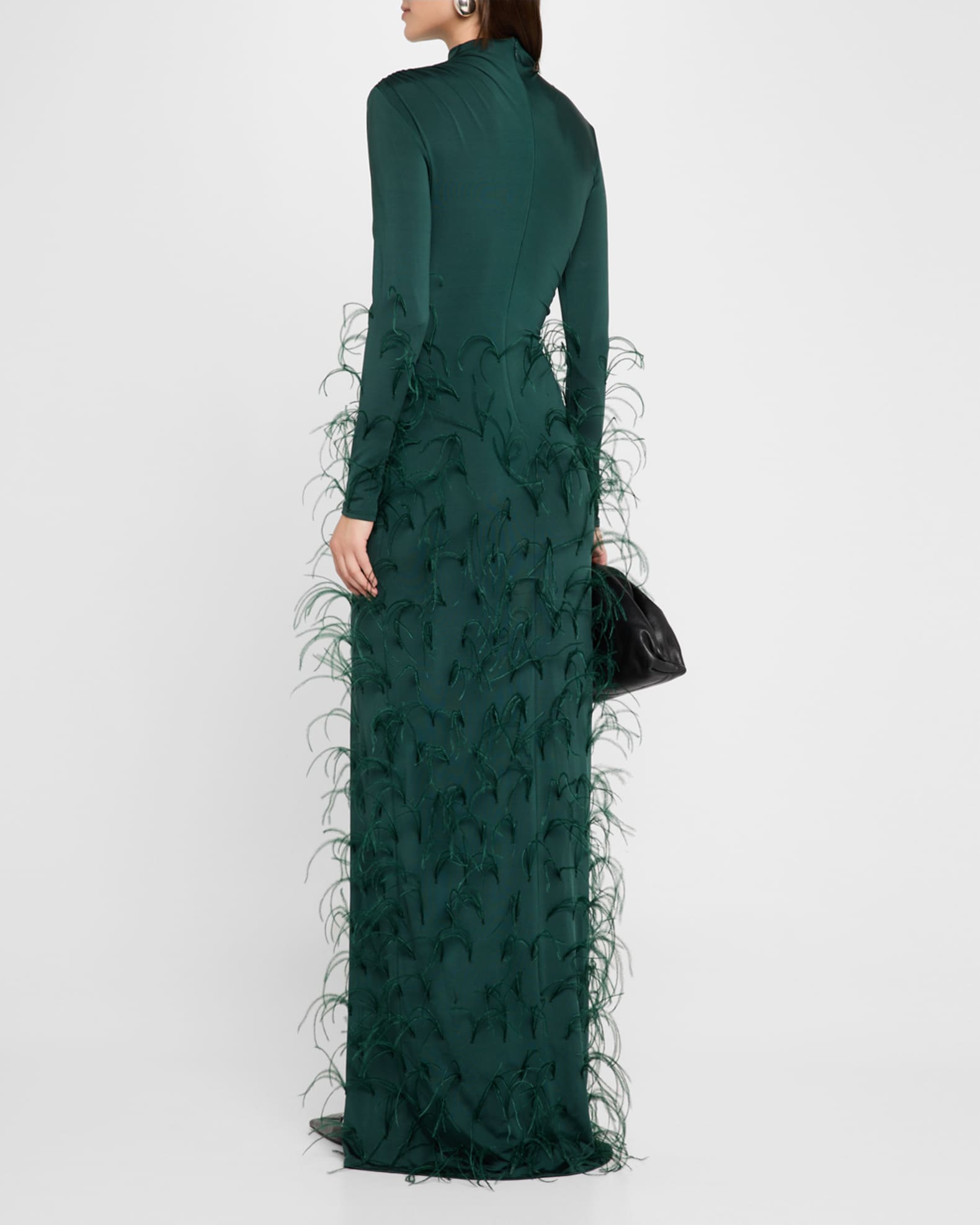 LAPOINTE Feather Embellished Draped Jersey Gown | Neiman Marcus