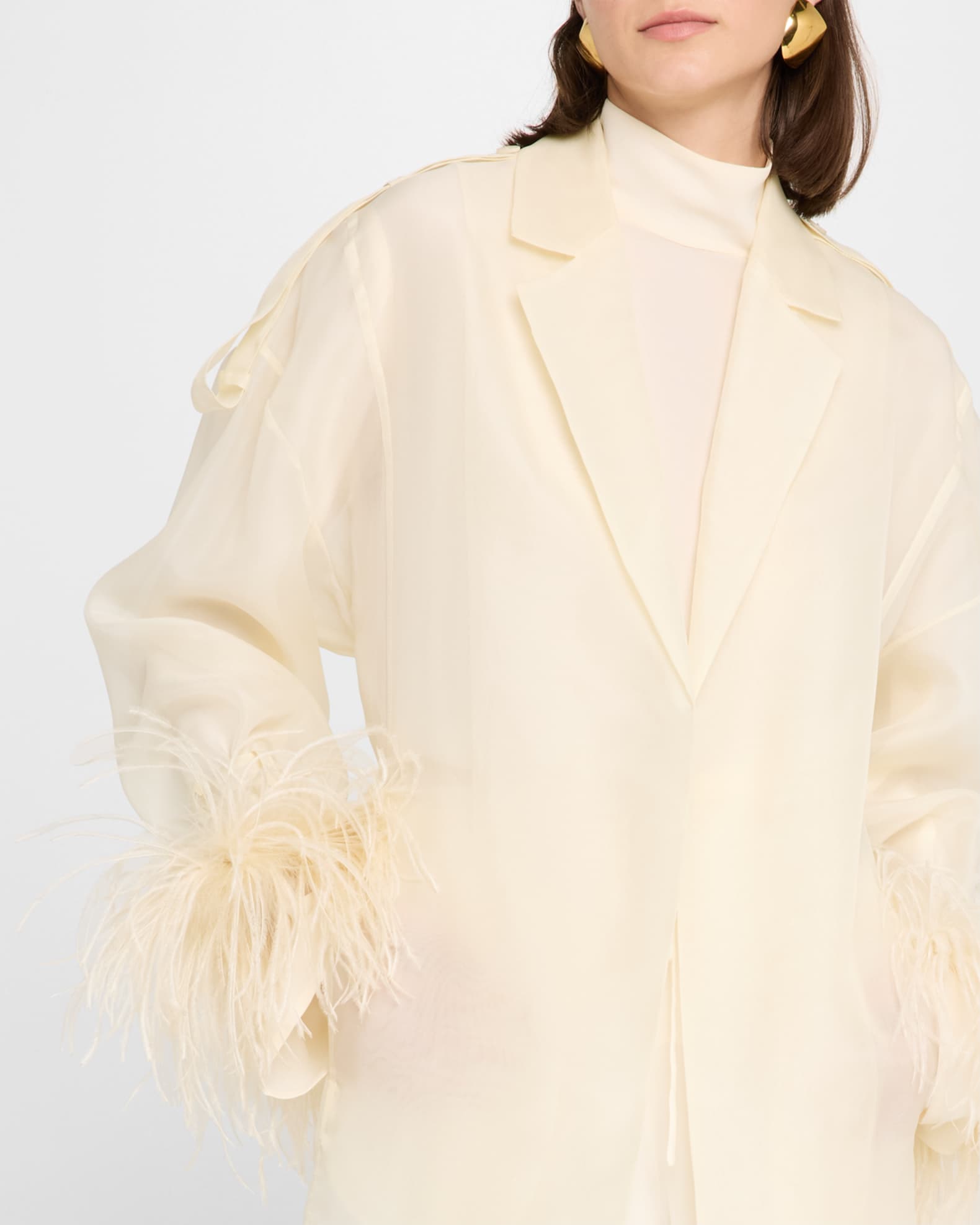 LAPOINTE Feather-Cuff Organza Relaxed Trench Coat | Neiman Marcus