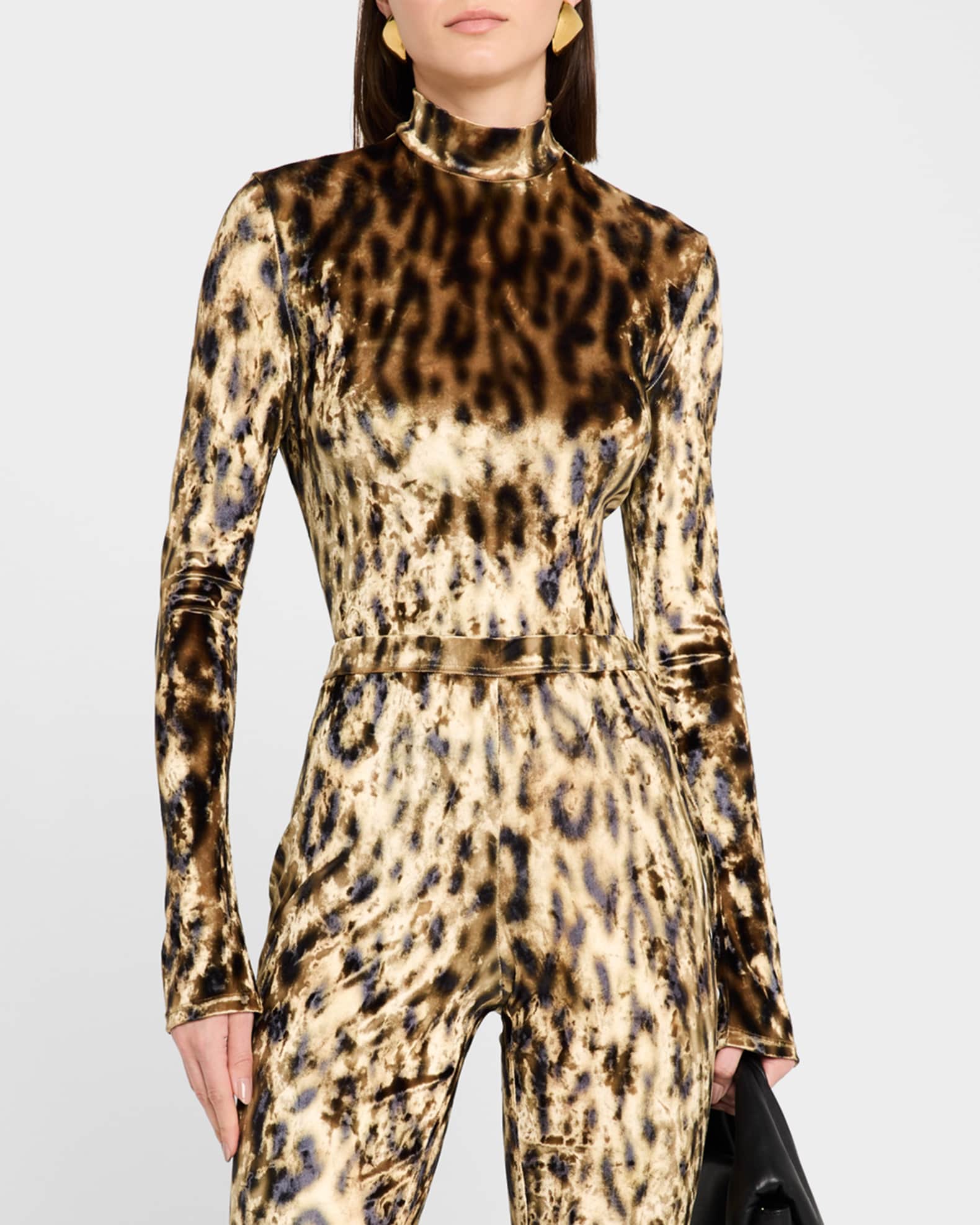LAPOINTE Leopard-Print Velvet Mock-Neck Bodysuit | Neiman Marcus