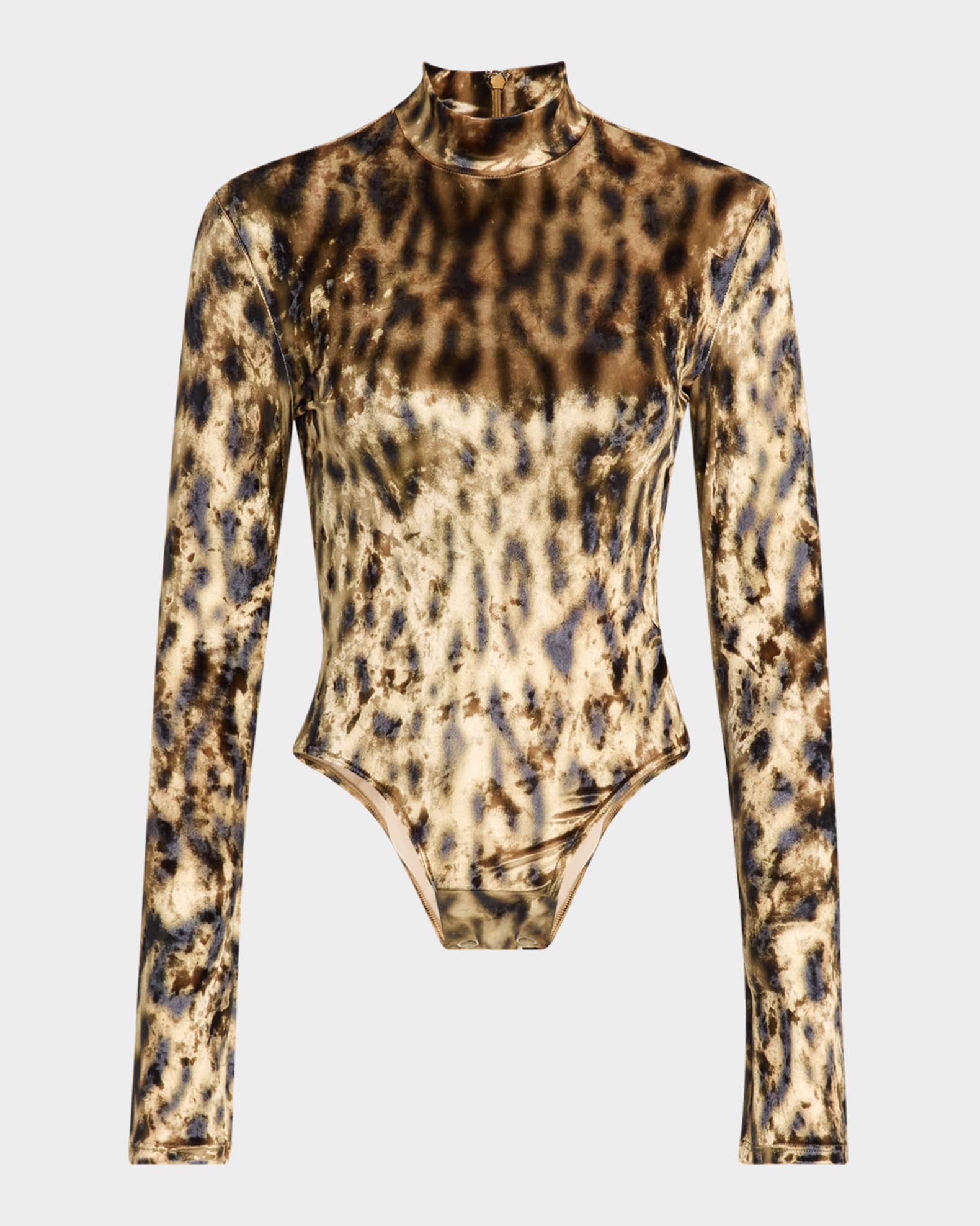 LAPOINTE Leopard-Print Velvet Mock-Neck Bodysuit | Neiman Marcus