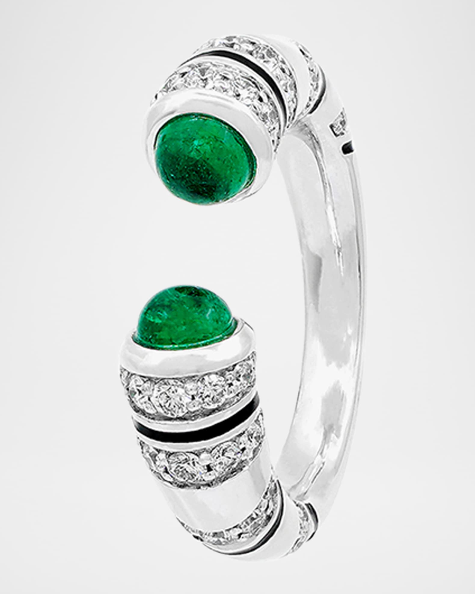 Al Zain Jewelry Mushabak 18K White Gold Ring with Diamonds and Emeralds ...