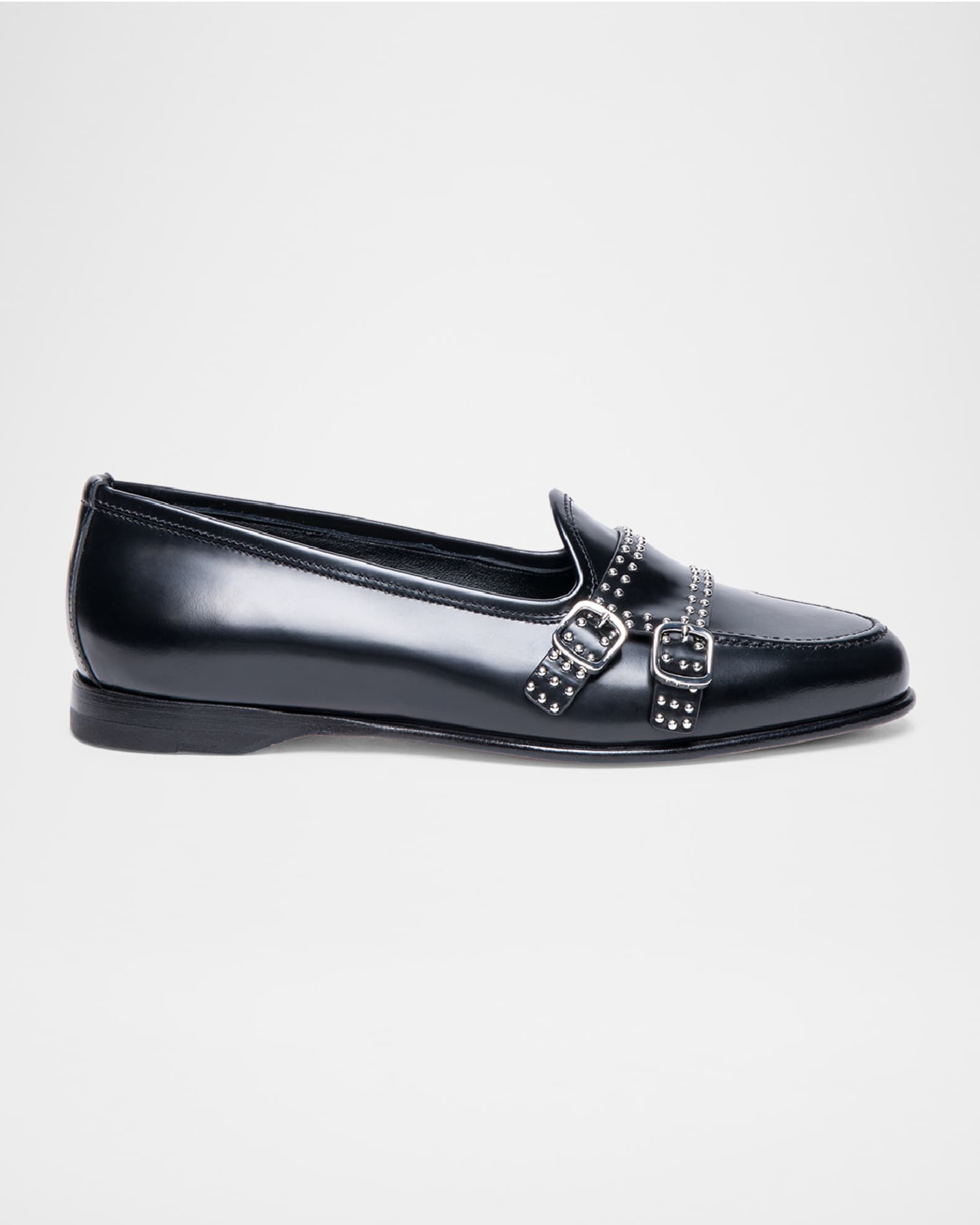 Santoni Andrea Leather Stud Double-Monk Loafers | Neiman Marcus