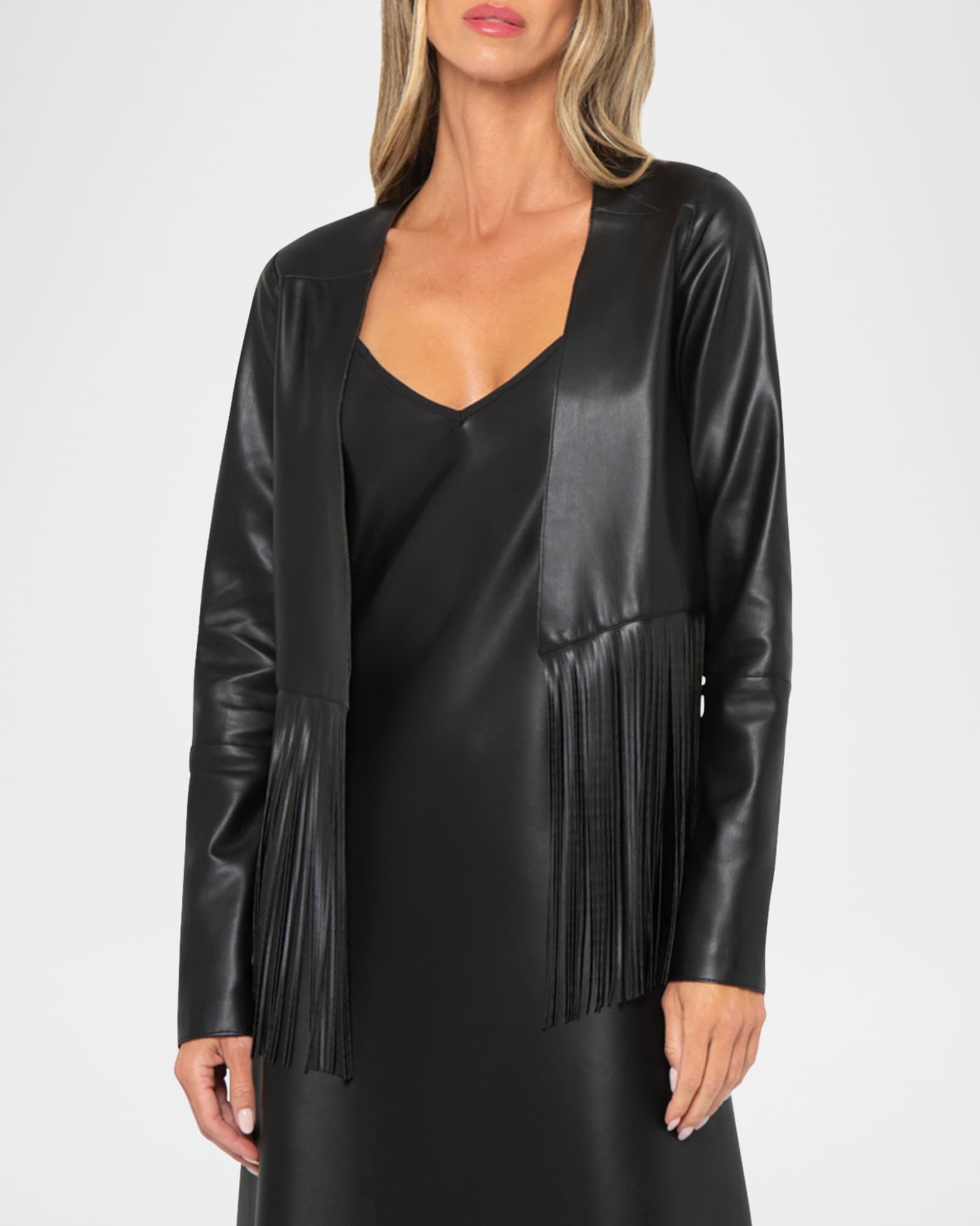 JBQ Orion Faux Leather Fringe Jacket | Neiman Marcus