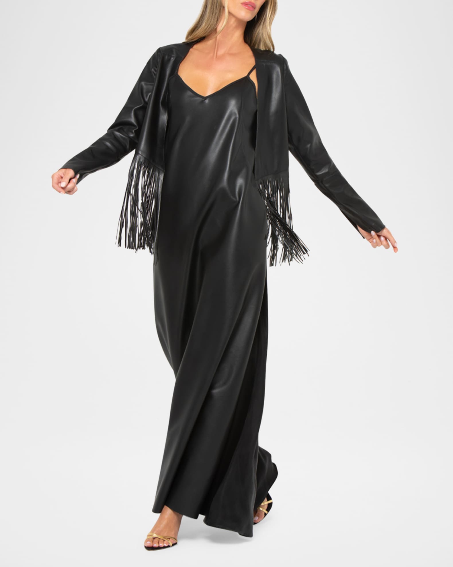 JBQ Orion Faux Leather Fringe Jacket | Neiman Marcus