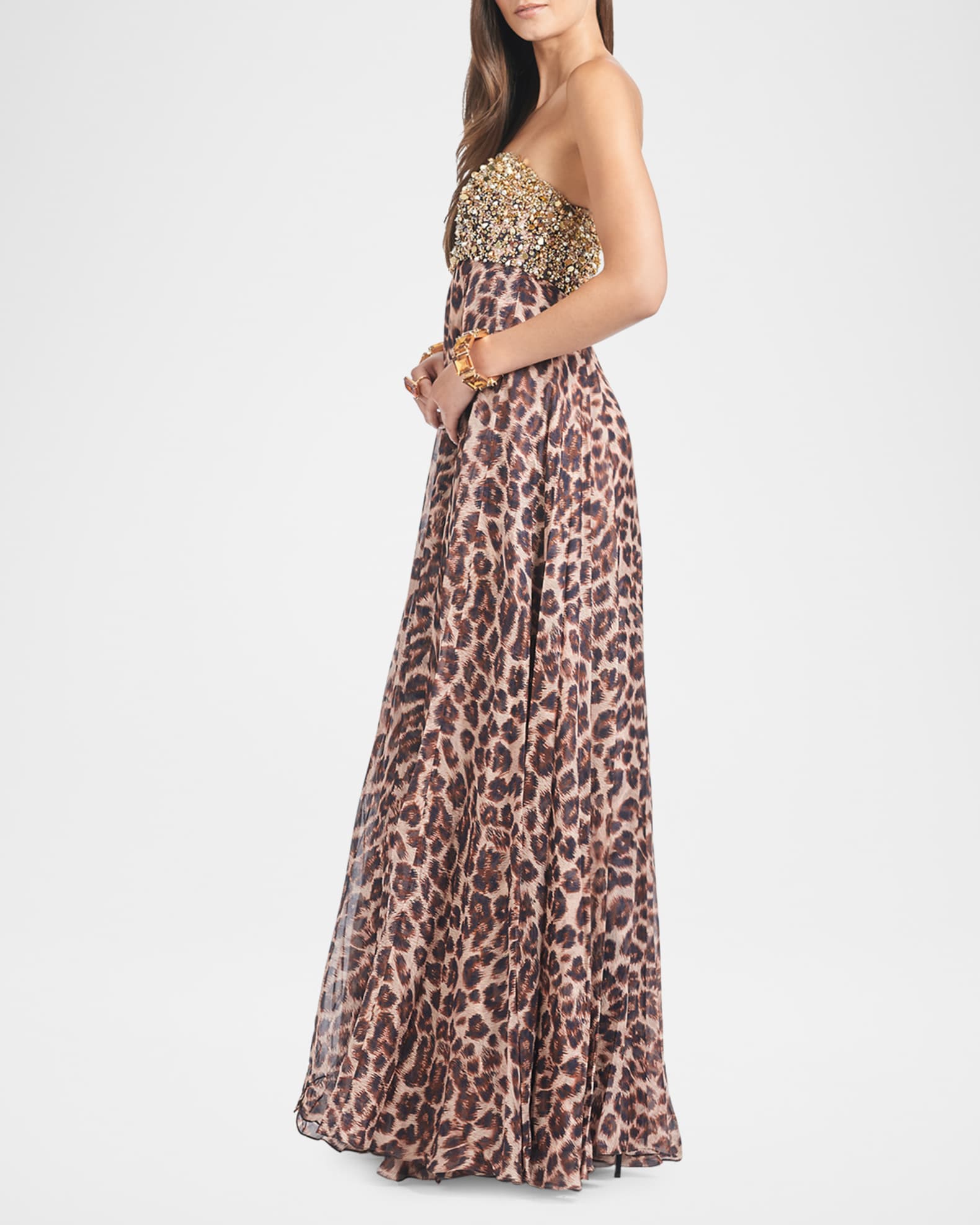 Sachin & Babi Ames Strapless Leopard-Print Gown | Neiman Marcus