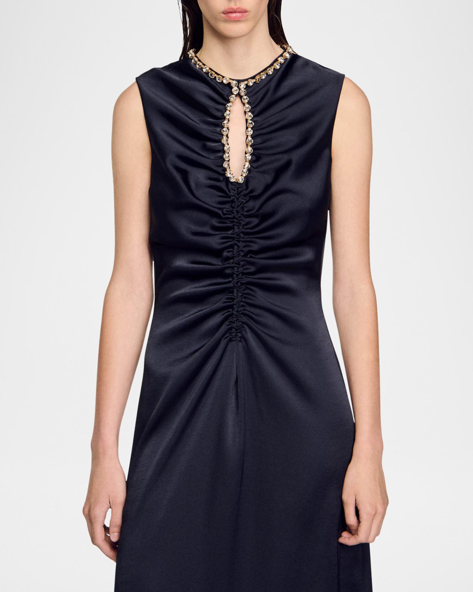 Sandro Iceberg Embellished Satin Midi Dress | Neiman Marcus