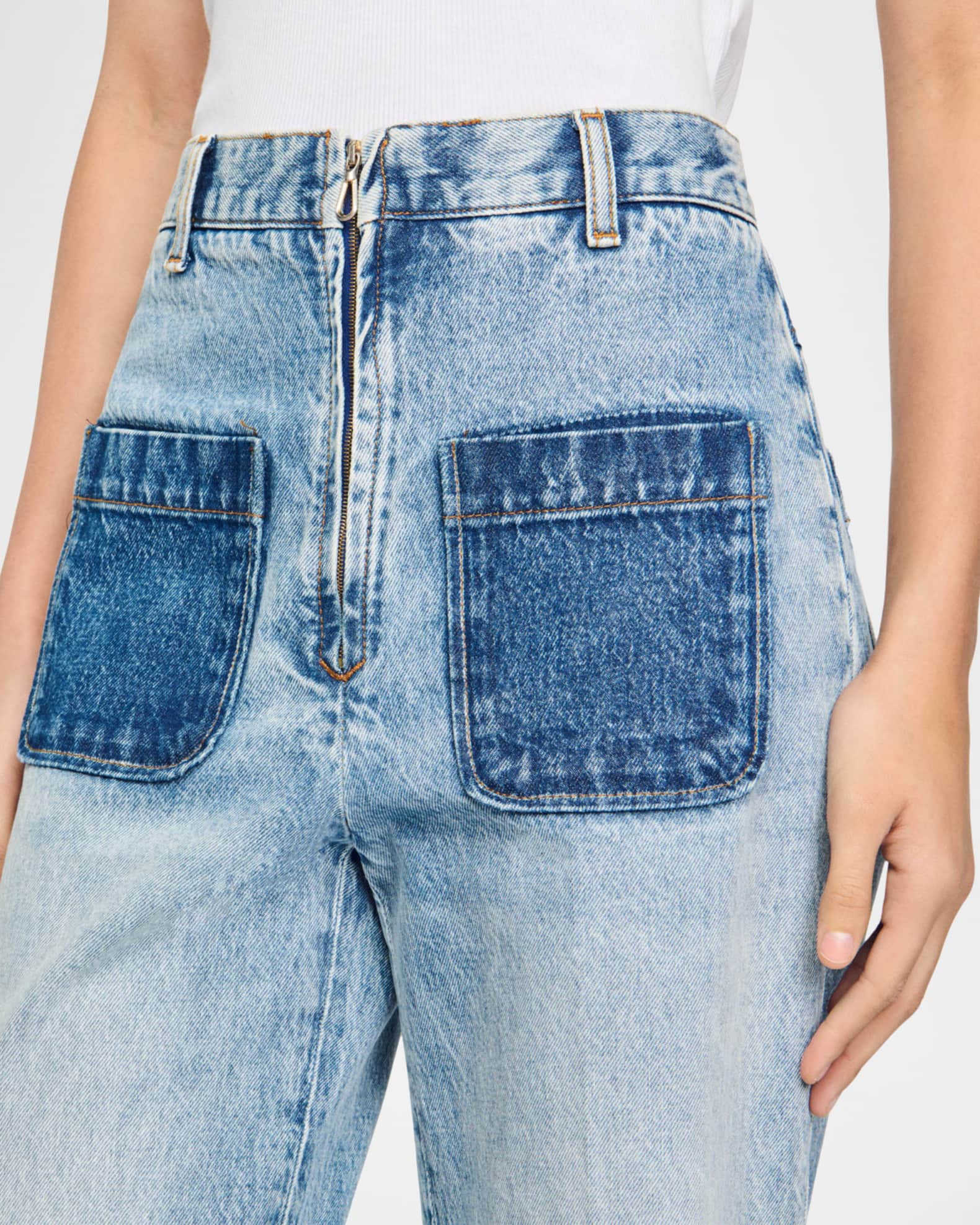 Sandro Oslone Wide-Leg Patch Pocket Jeans | Neiman Marcus