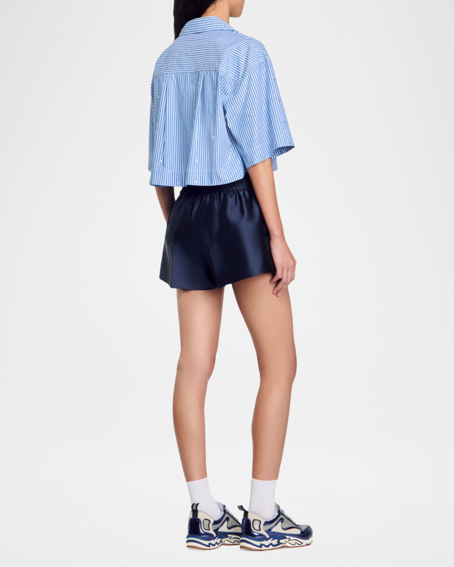 Sandro Meteor Embellished Pinstripe Cropped Shirt | Neiman Marcus