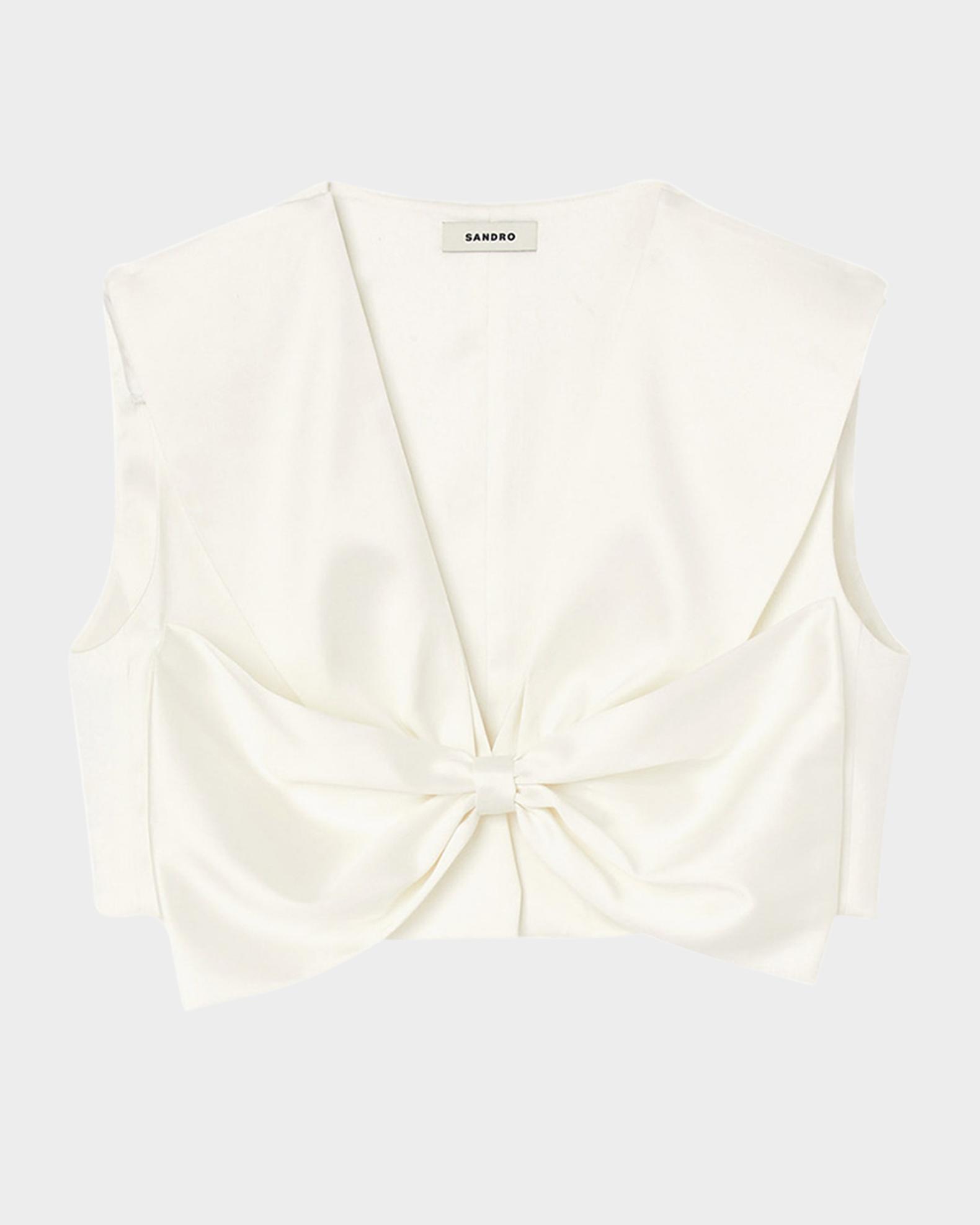 Sandro Passy Satin Oversized Bow Crop Top | Neiman Marcus