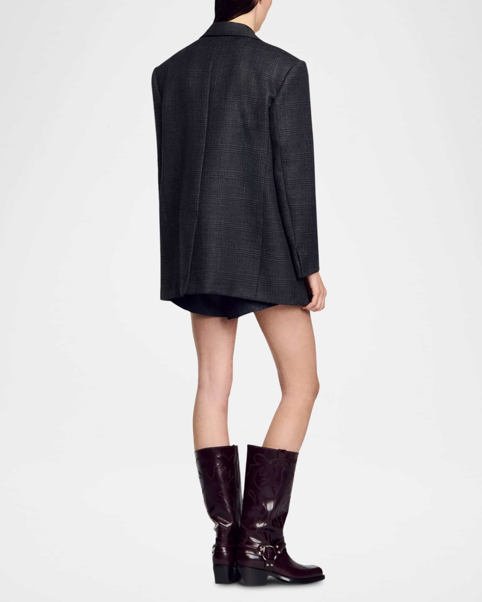 Sandro Felicie Single-Breasted Check Blazer | Neiman Marcus