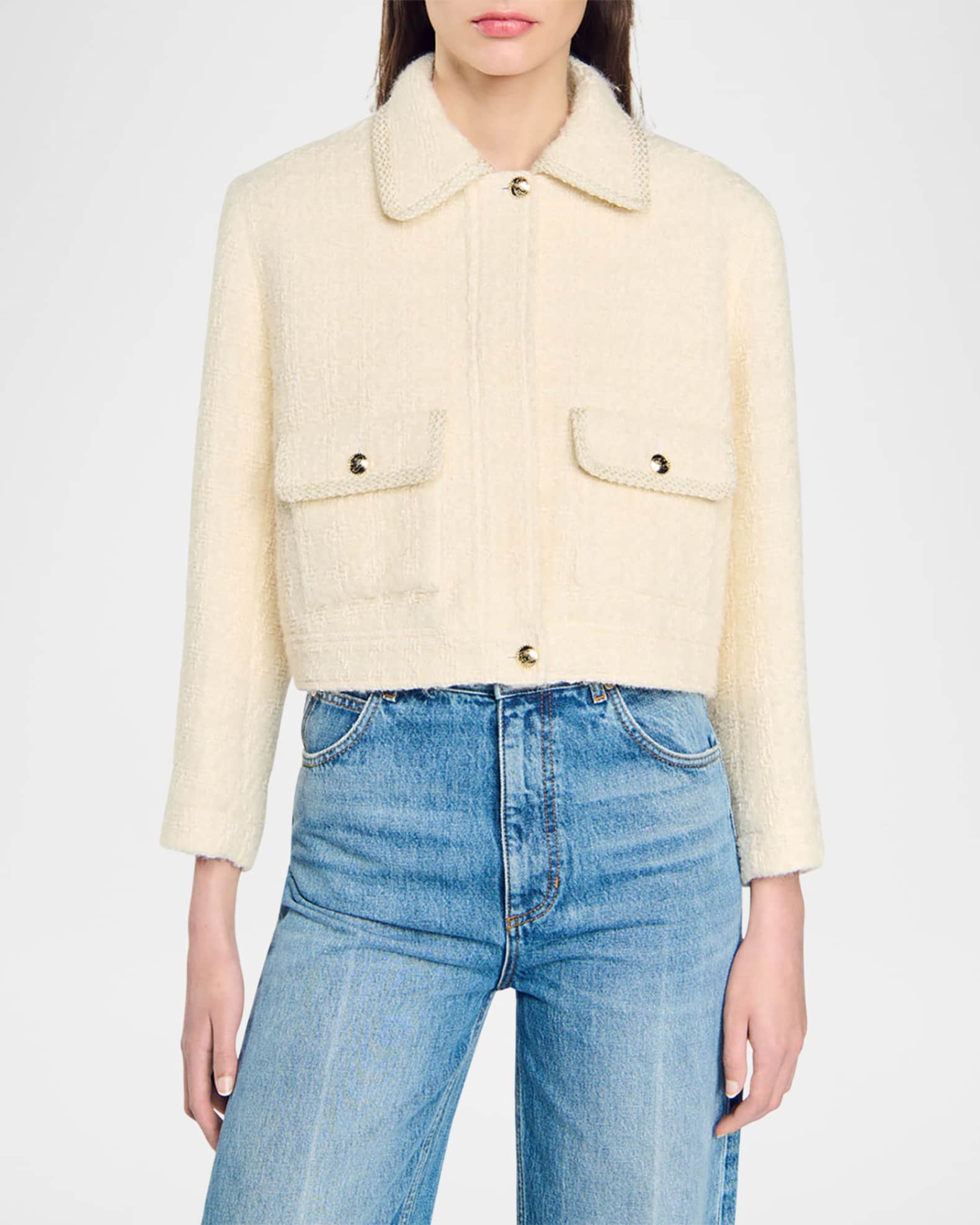 Sandro Isabela Checked Tweed Crop Blazer | Neiman Marcus