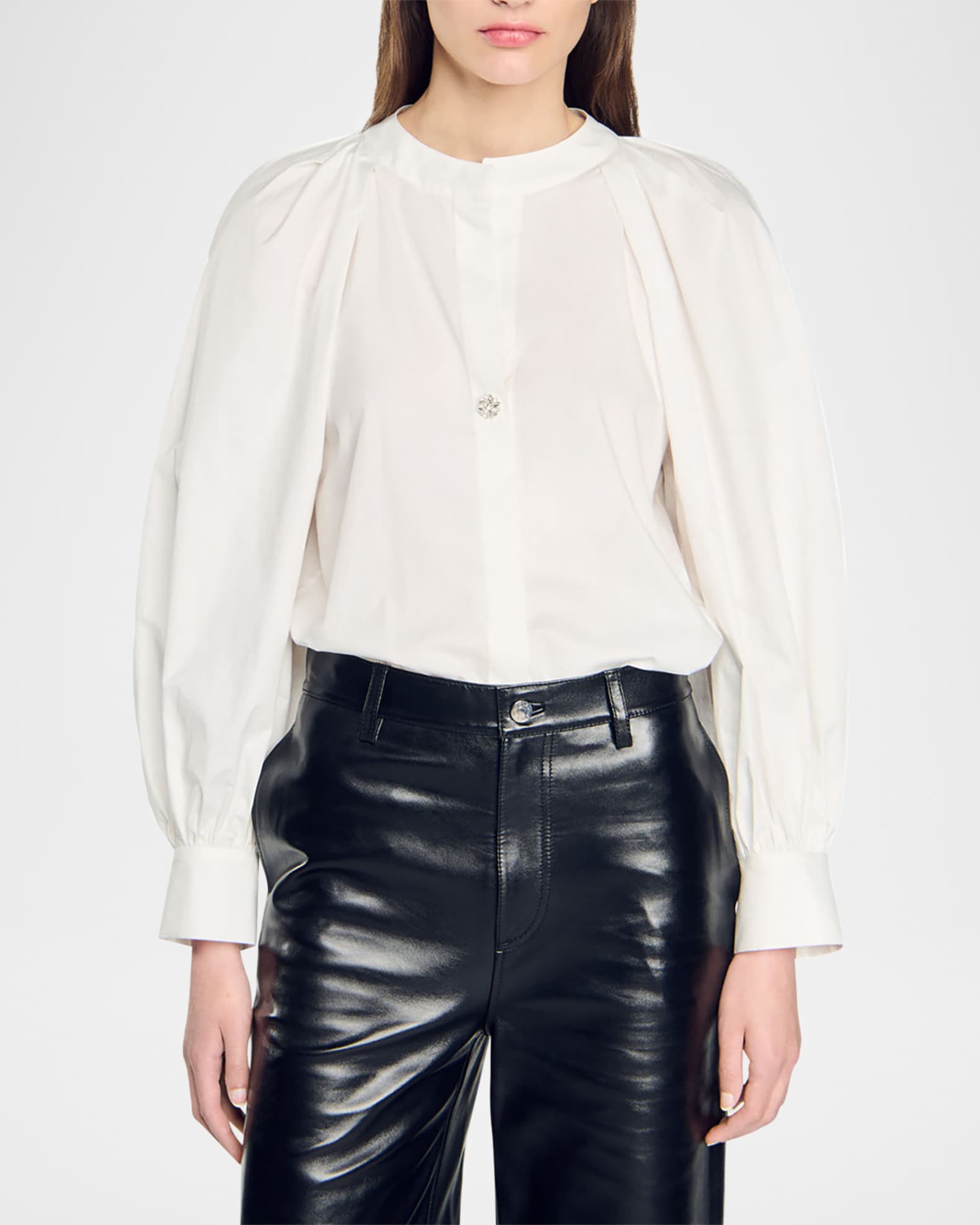 Sandro Sofiana Pleated Balloon-Sleeve Blouse | Neiman Marcus