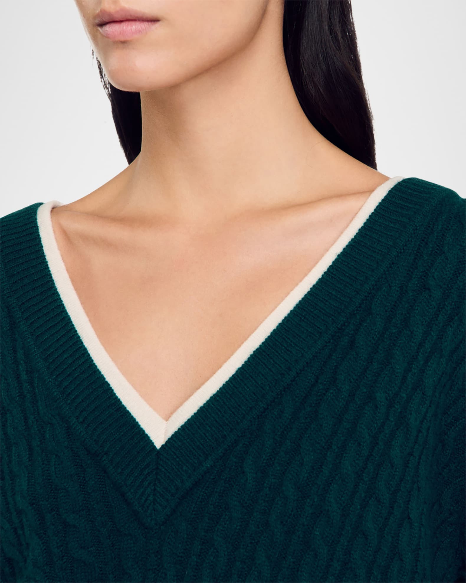 Sandro Albus Layered Cable Oversized Wool Cashmere Sweater | Neiman Marcus