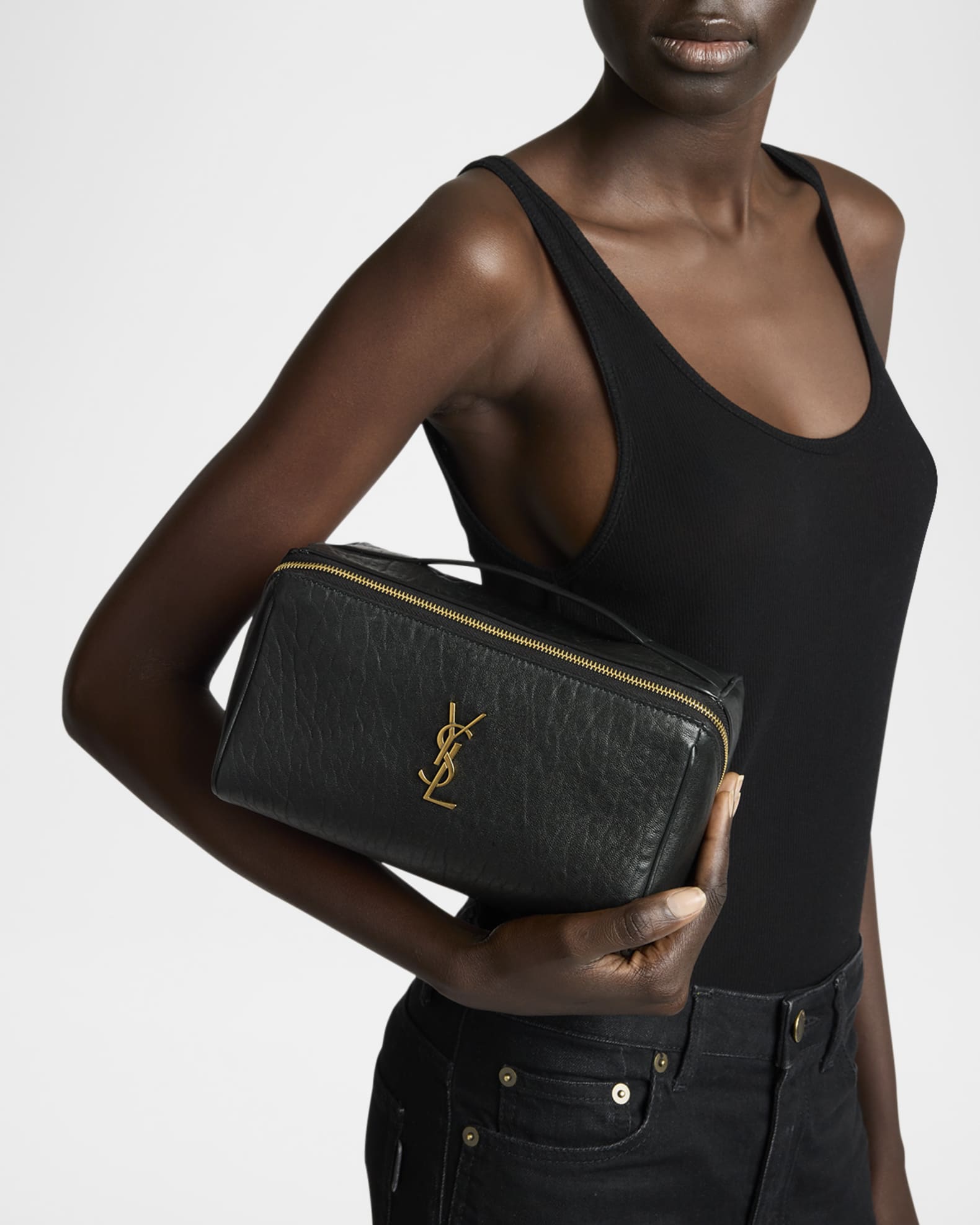 Saint Laurent YSL Vanity Case in Grained Leather | Neiman Marcus