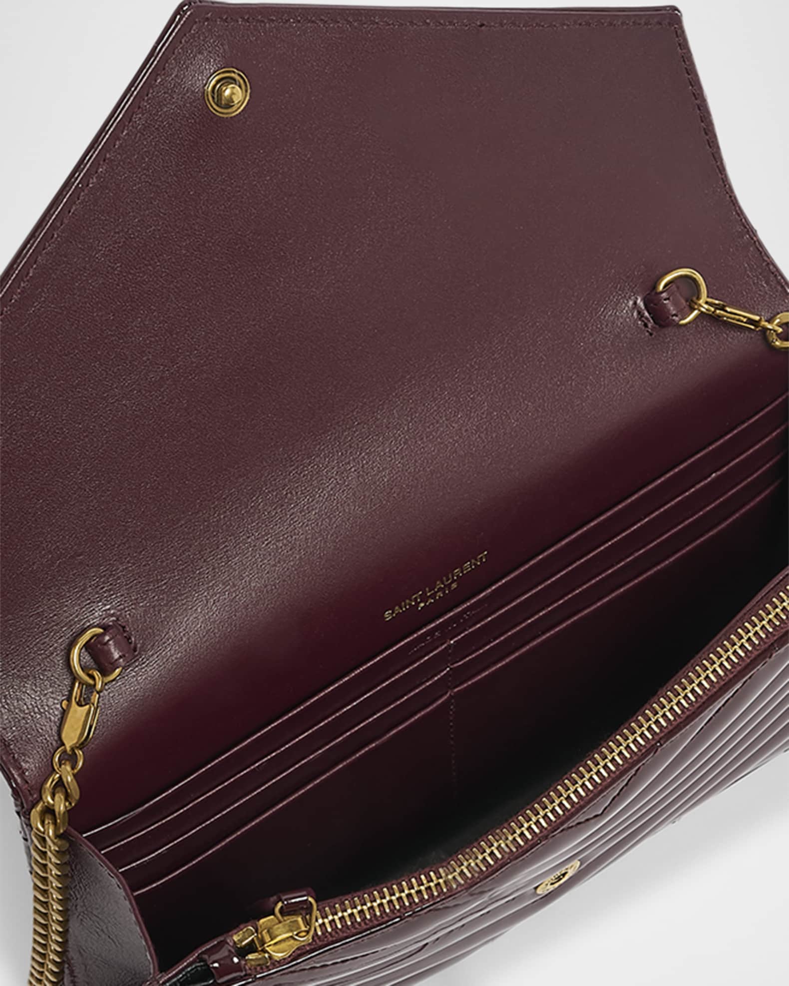 Saint Laurent YSL Envelope Wallet on Chain in Quilted Patent Leather ...
