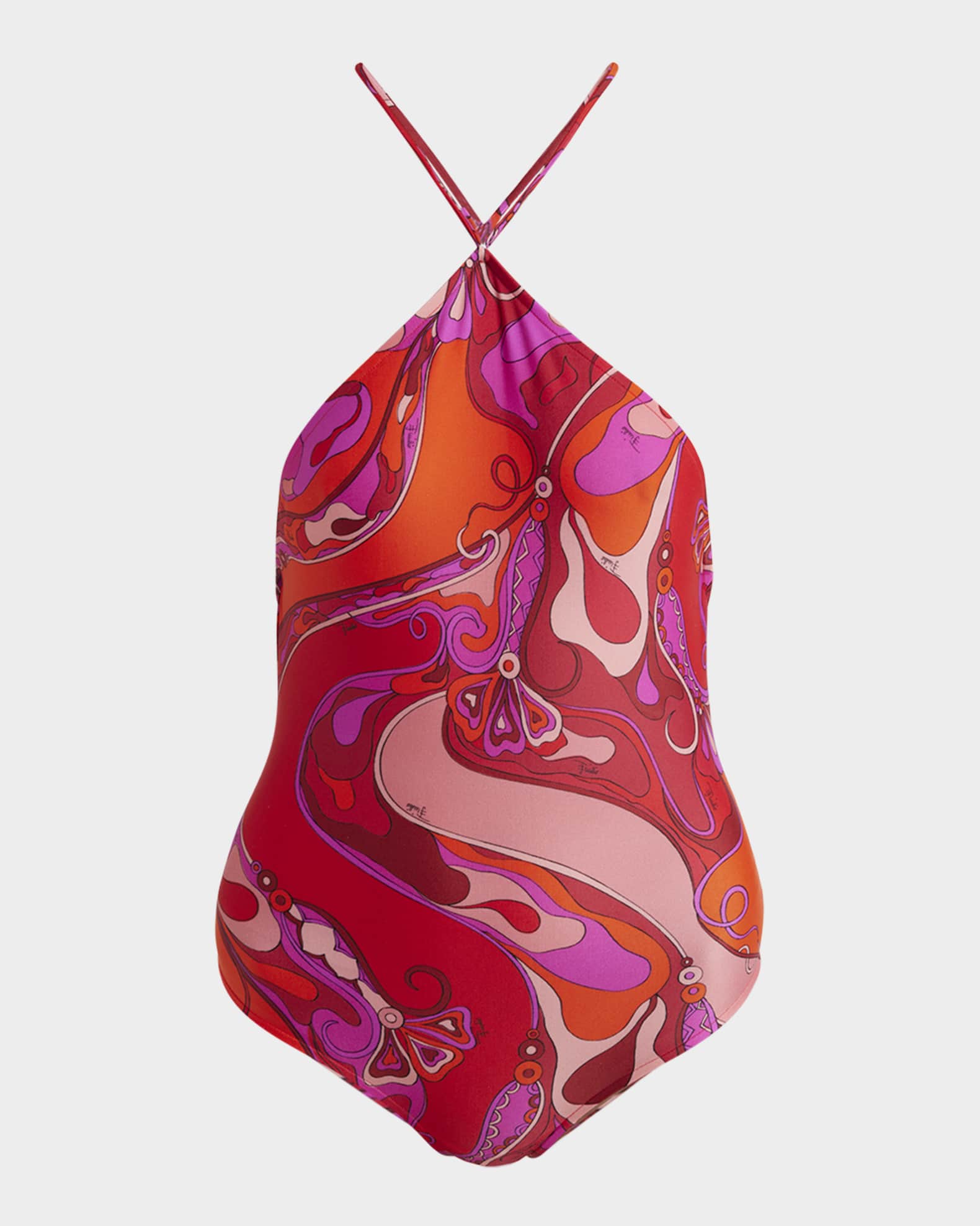 Emilio Pucci Orchidee-Print Backless Halter One-Piece Swimsuit | Neiman ...
