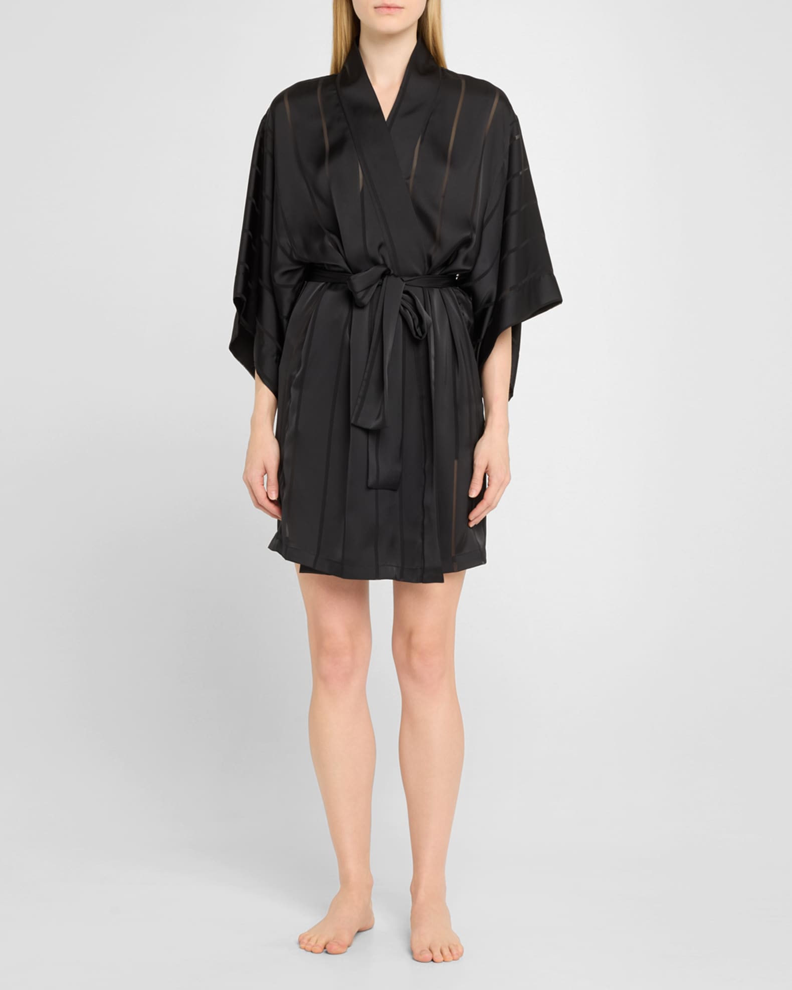 Natori Short Sheer Striped Robe | Neiman Marcus
