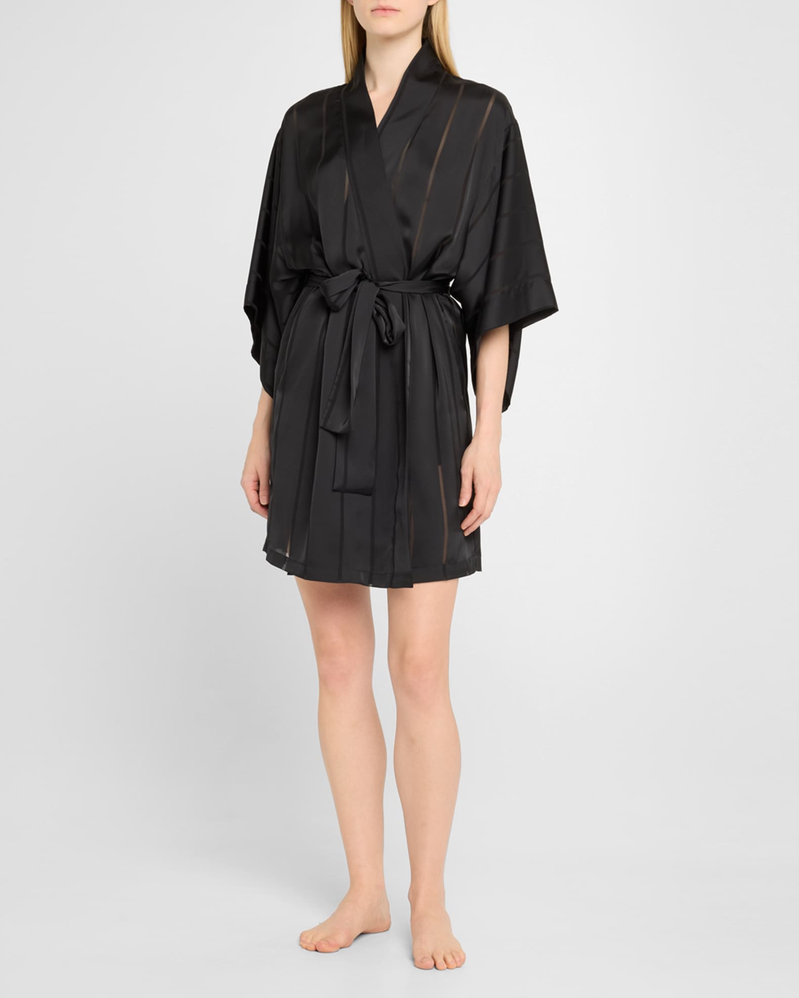 Natori Short Sheer Striped Robe | Neiman Marcus