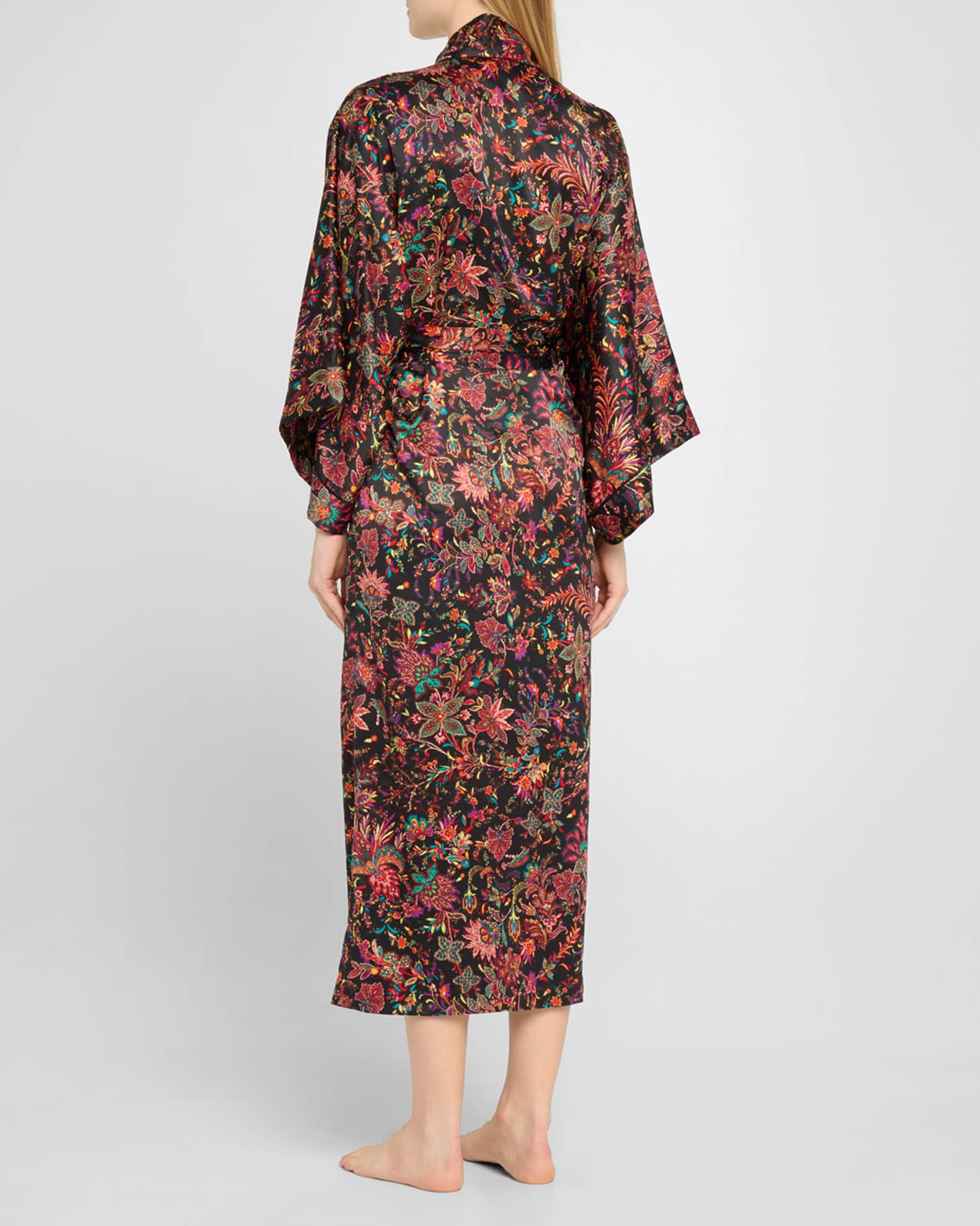 Natori Granada Long Floral-Print Charmeuse Robe | Neiman Marcus