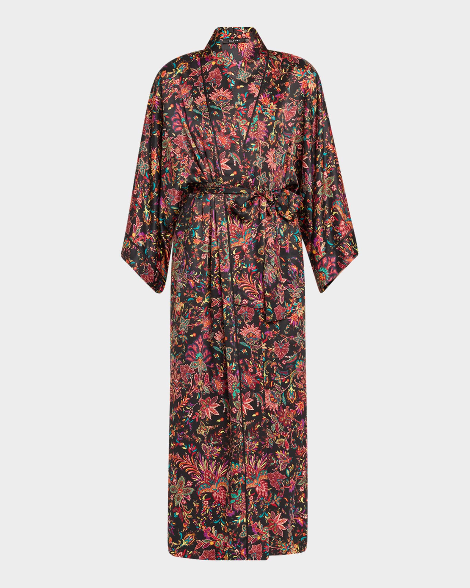 Natori Granada Long Floral-Print Charmeuse Robe | Neiman Marcus
