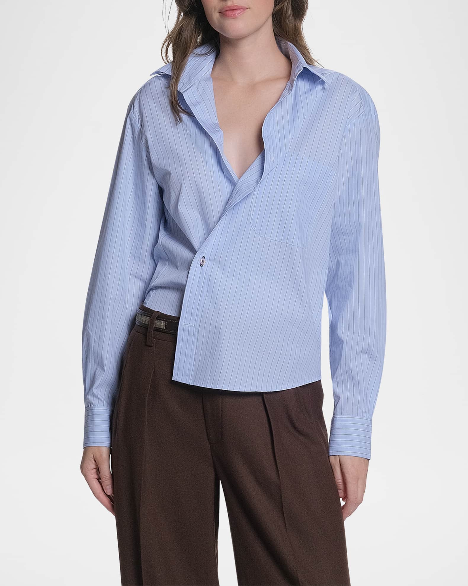 CISSA The Daily Striped Asymmetric Button-Front Shirt | Neiman Marcus