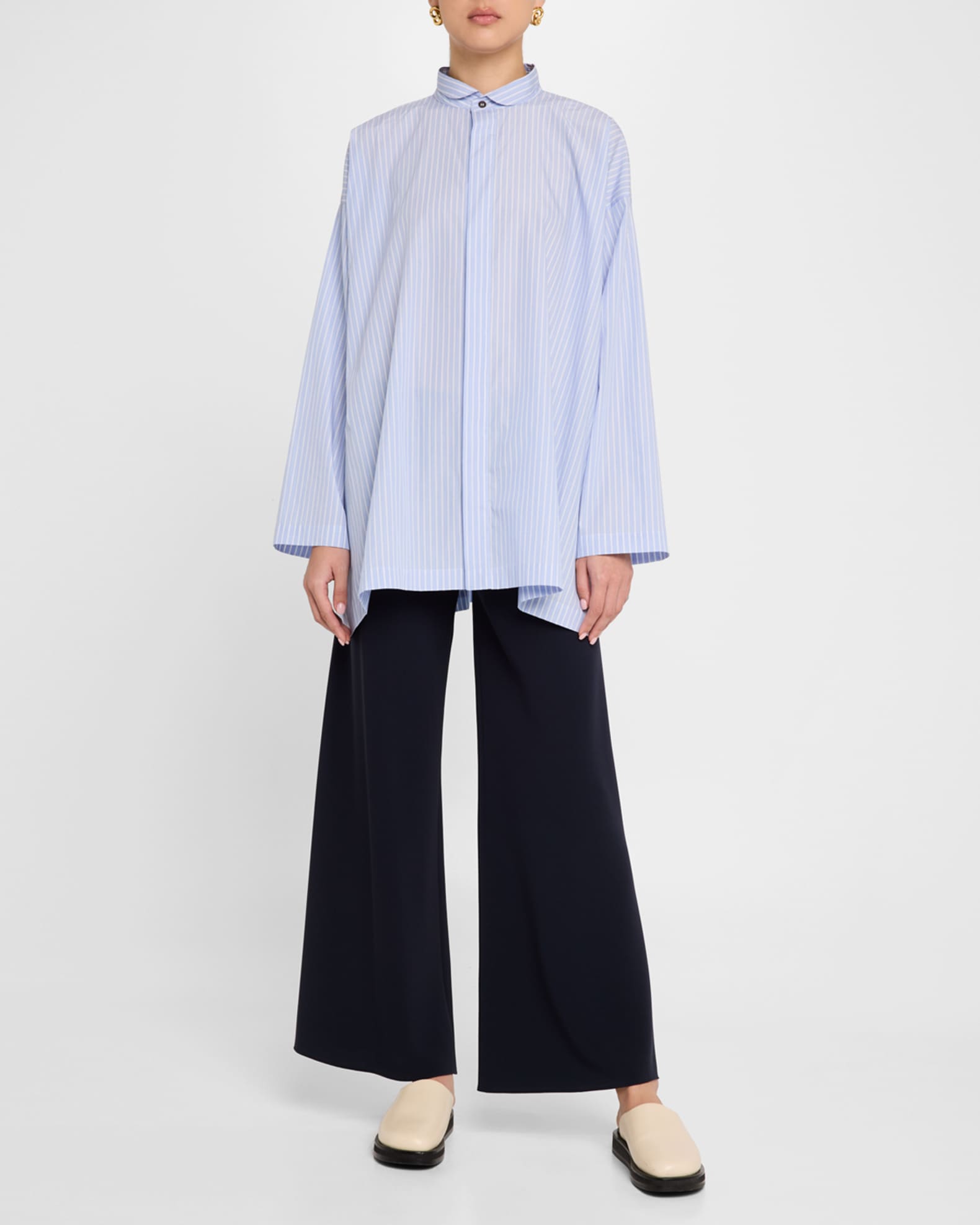Eskandar Slim A-Line Double Stand Collar Shirt with Stepped Insert ...