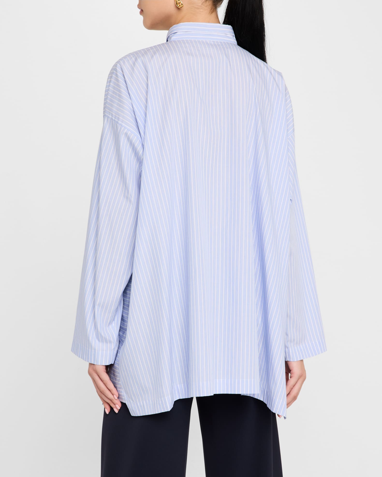 Eskandar Slim A-Line Double Stand Collar Shirt with Stepped Insert ...