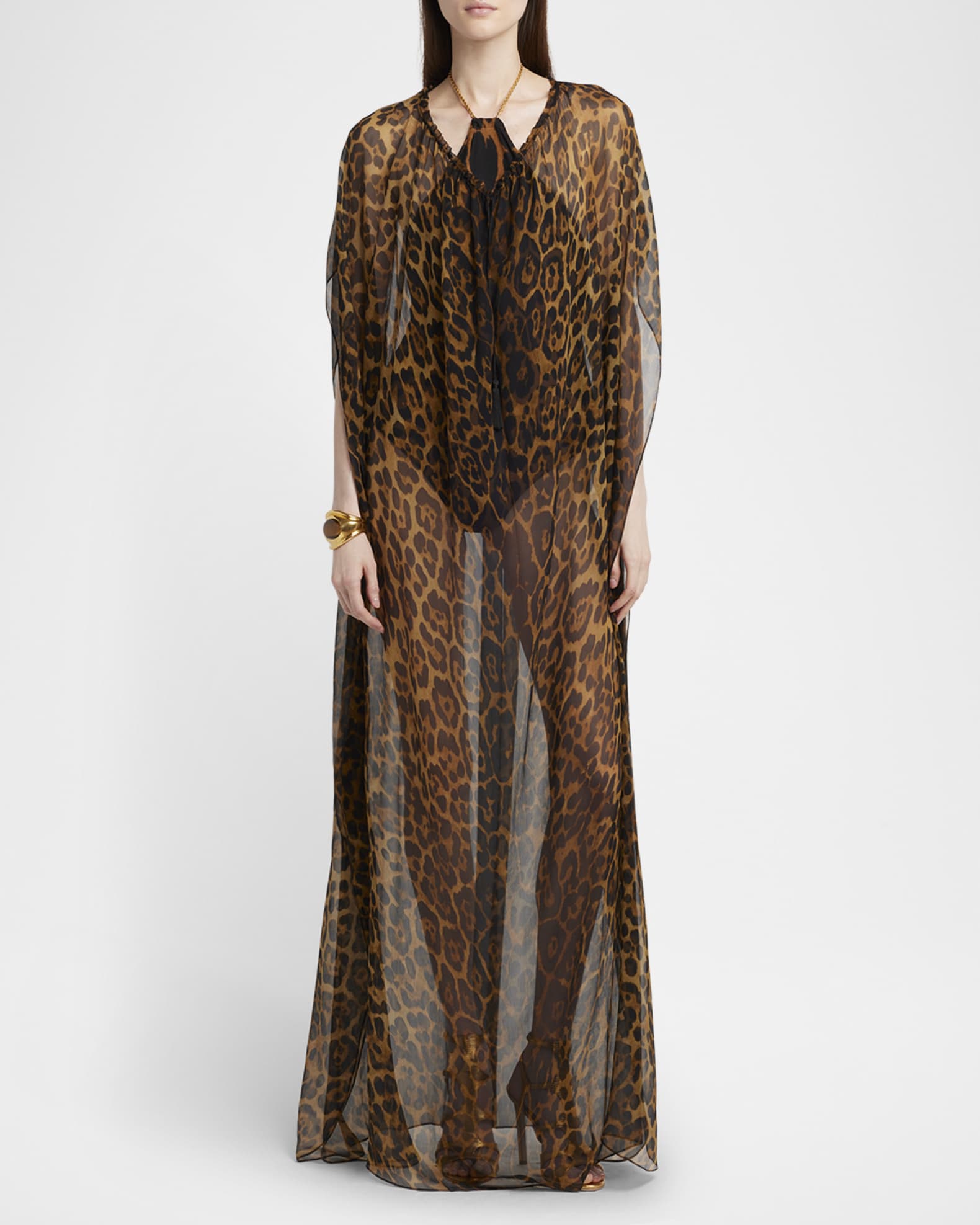 TOM FORD Leopard Print Sheer Kaftan | Neiman Marcus