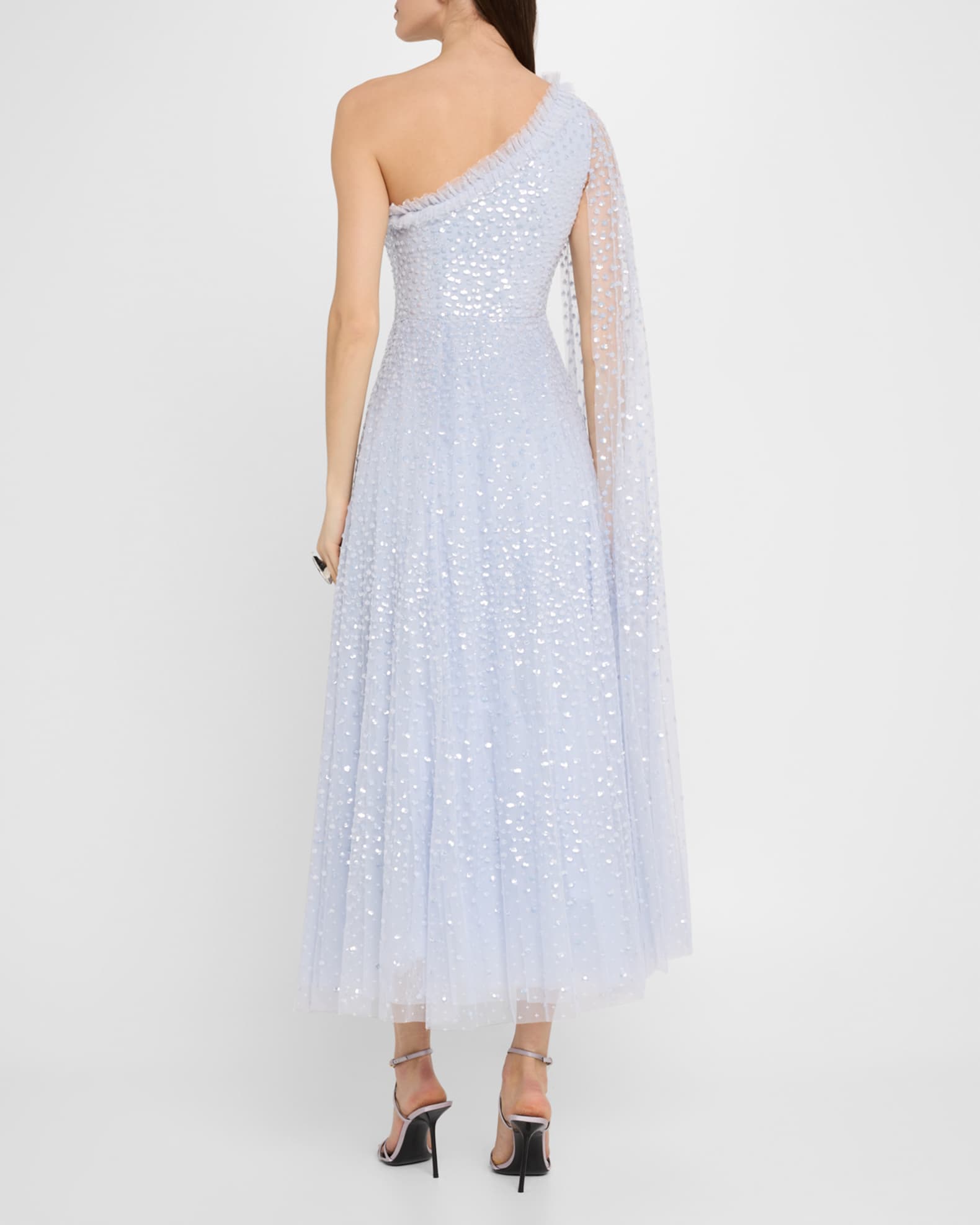 Needle & Thread Scatter Dot One-Shoulder Sequin Ankle Gown | Neiman Marcus