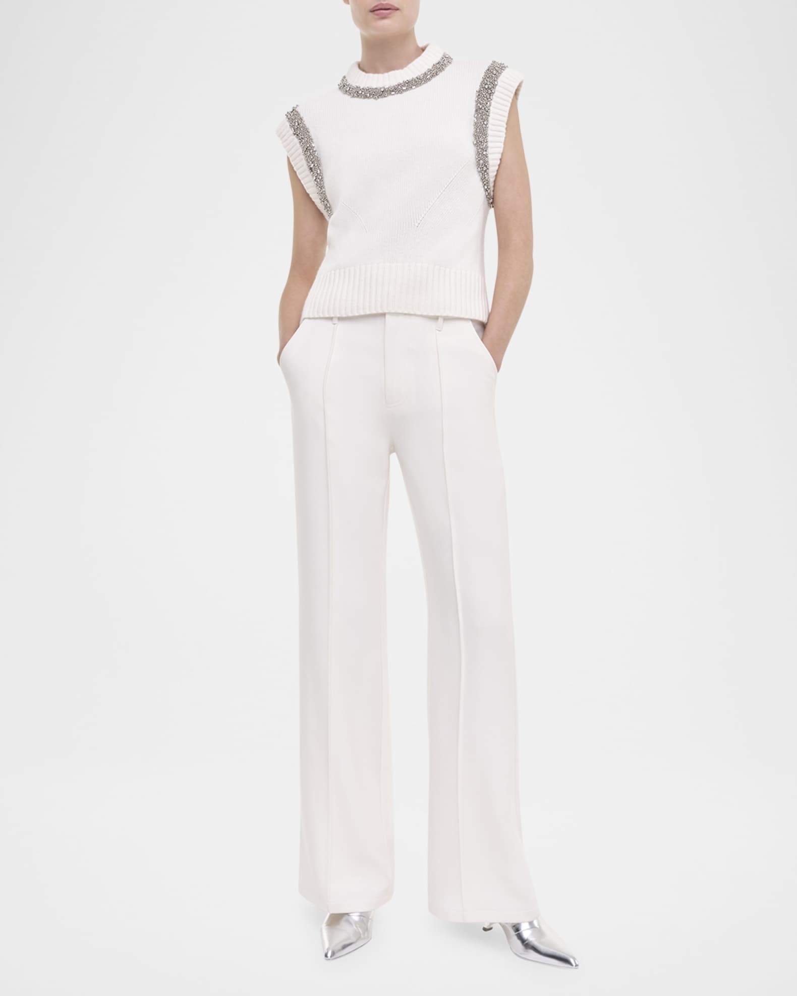 SIMKHAI Joanae Sleeveless Wool-Cashmere Embellished Sweater | Neiman Marcus