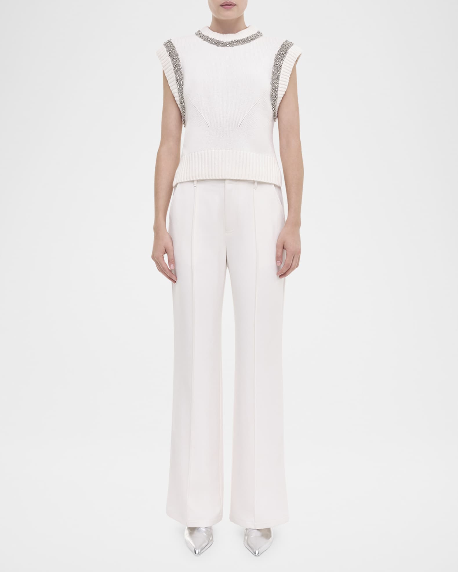 SIMKHAI Joanae Sleeveless Wool-Cashmere Embellished Sweater | Neiman Marcus