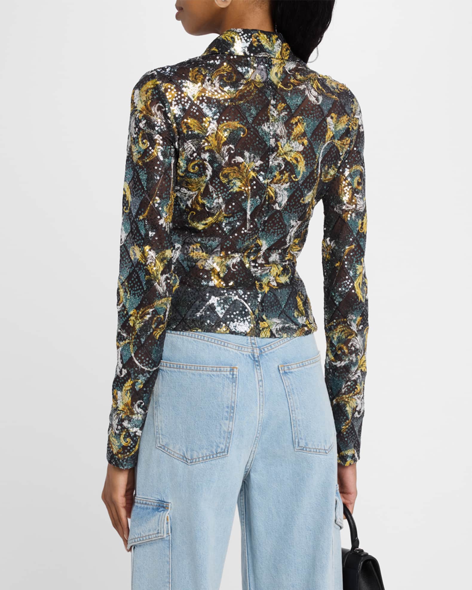 Versace Jeans Couture Sequined Long-Sleeve Shirt | Neiman Marcus