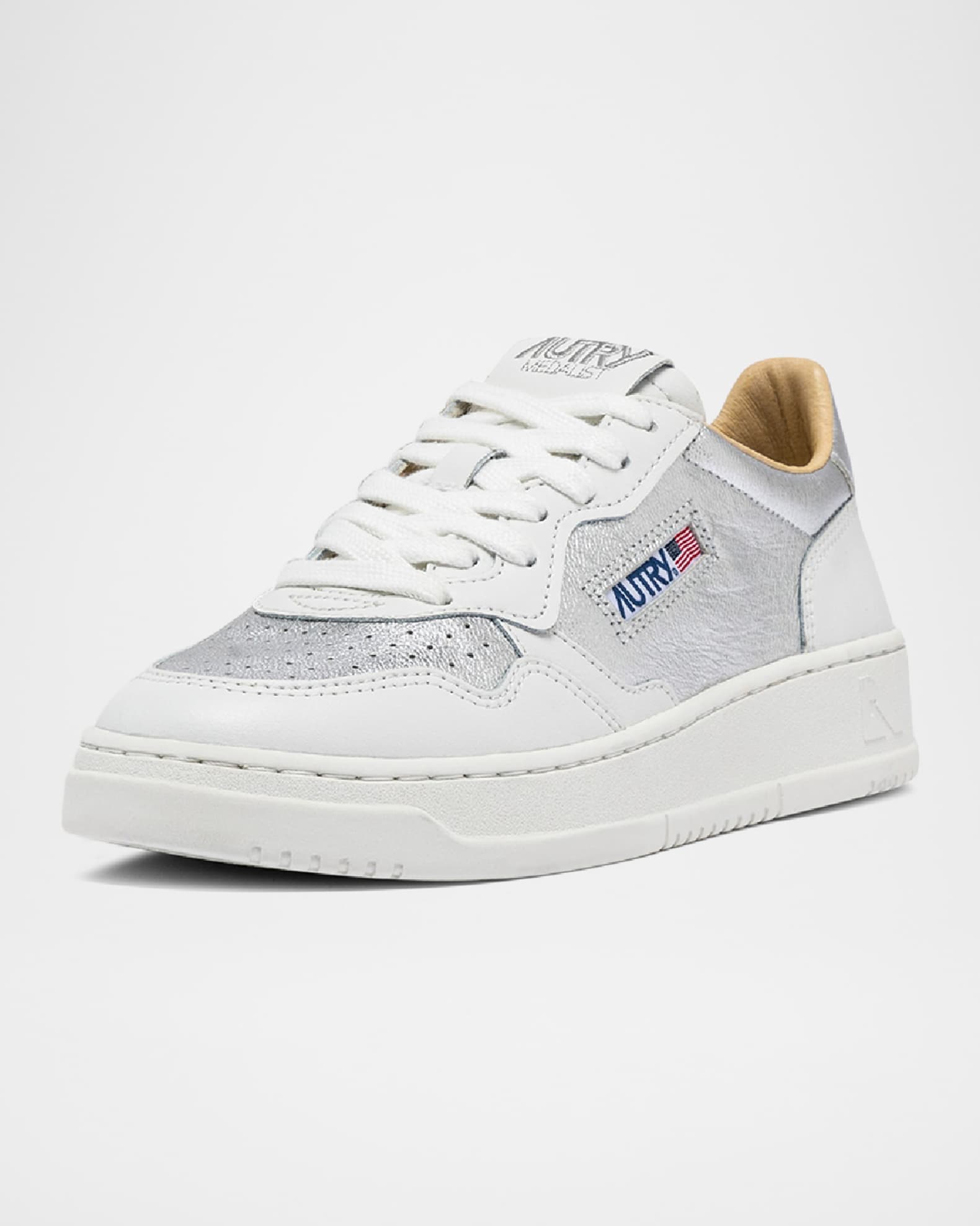 AUTRY Medalist Low-Top Metallic Leather Sneakers | Neiman Marcus