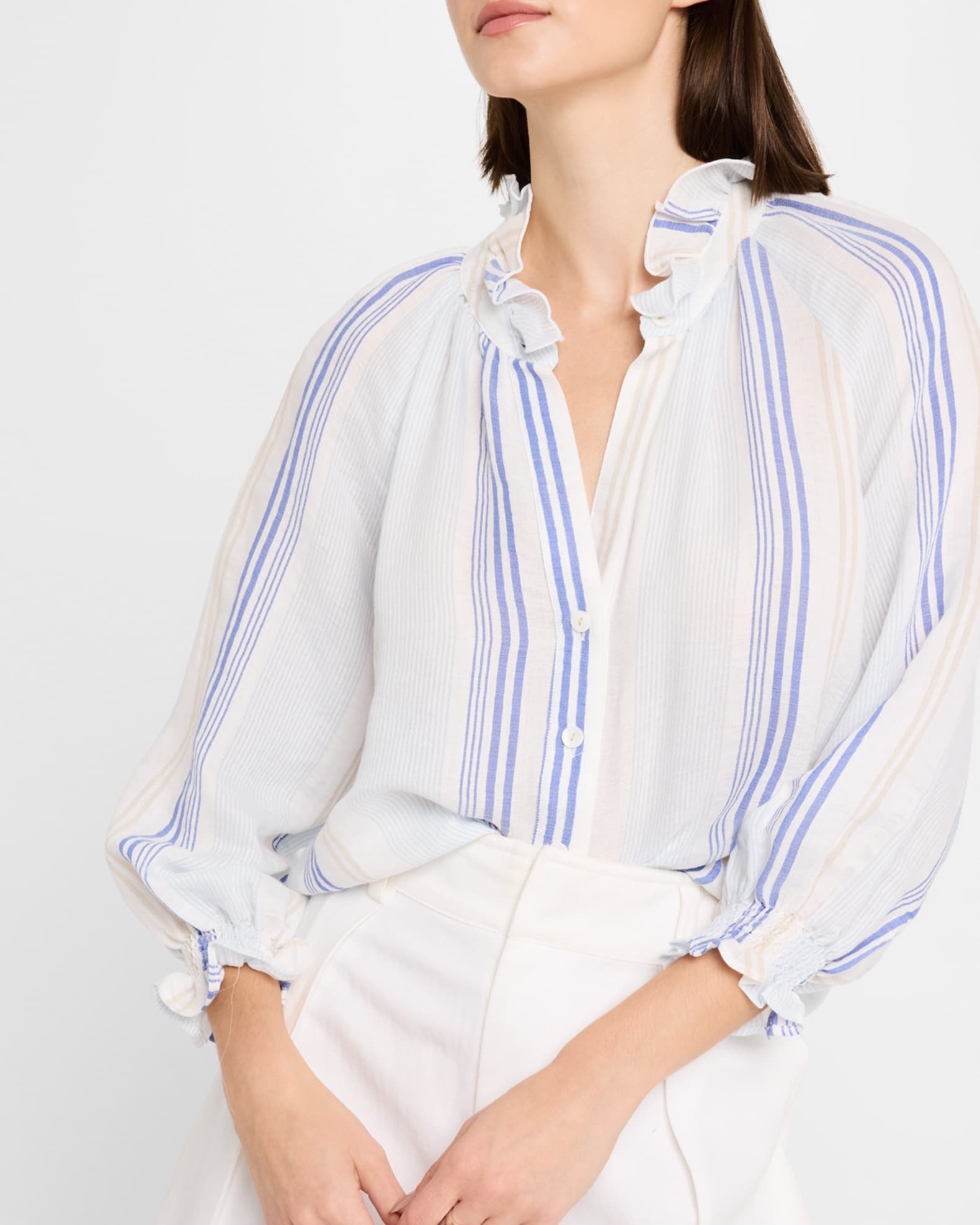Finley Fiona Striped Raglan-Sleeve Voile Shirt | Neiman Marcus