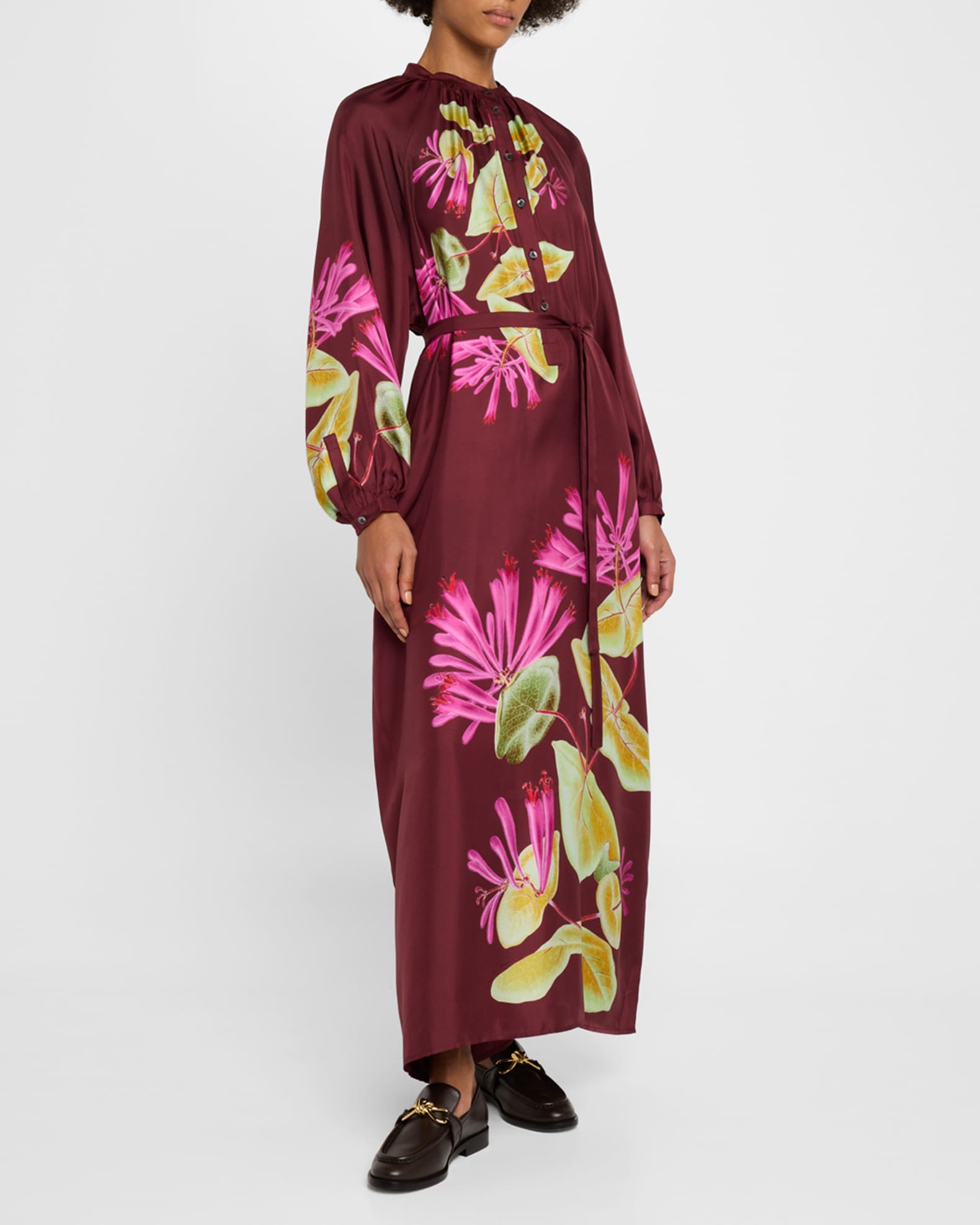 Pierre-Louis Mascia Floral-Print Organic Silk Maxi Shirtdress | Neiman ...