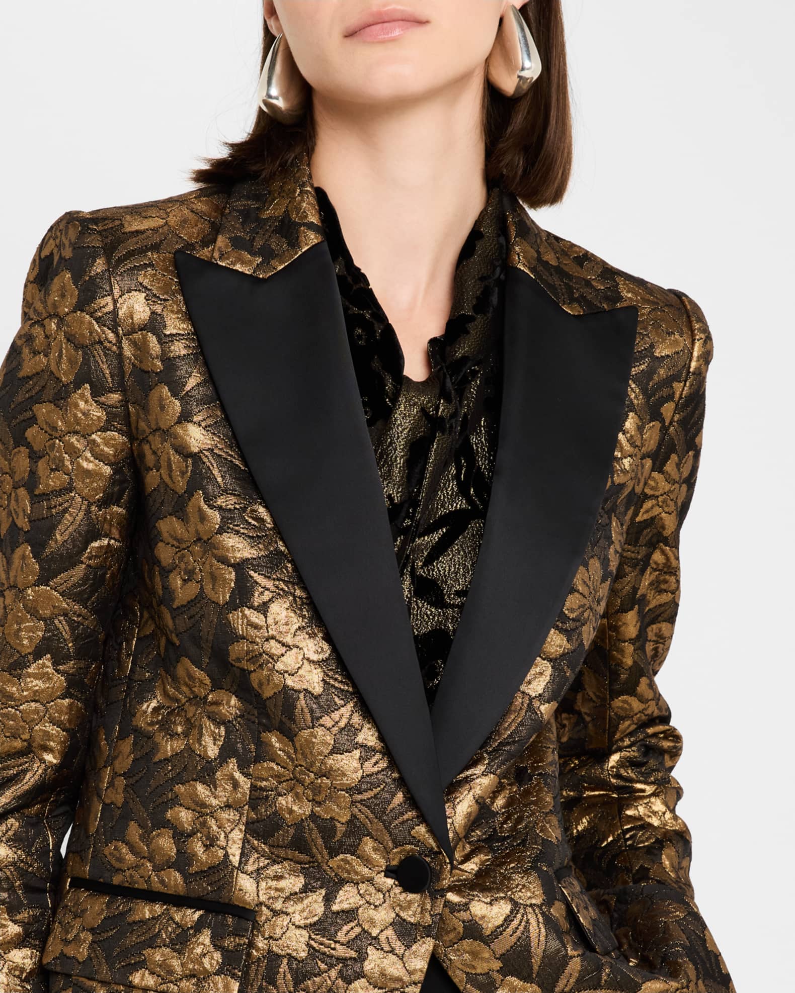 Ungaro Single-Button Metallic Floral Jacquard Blazer | Neiman Marcus