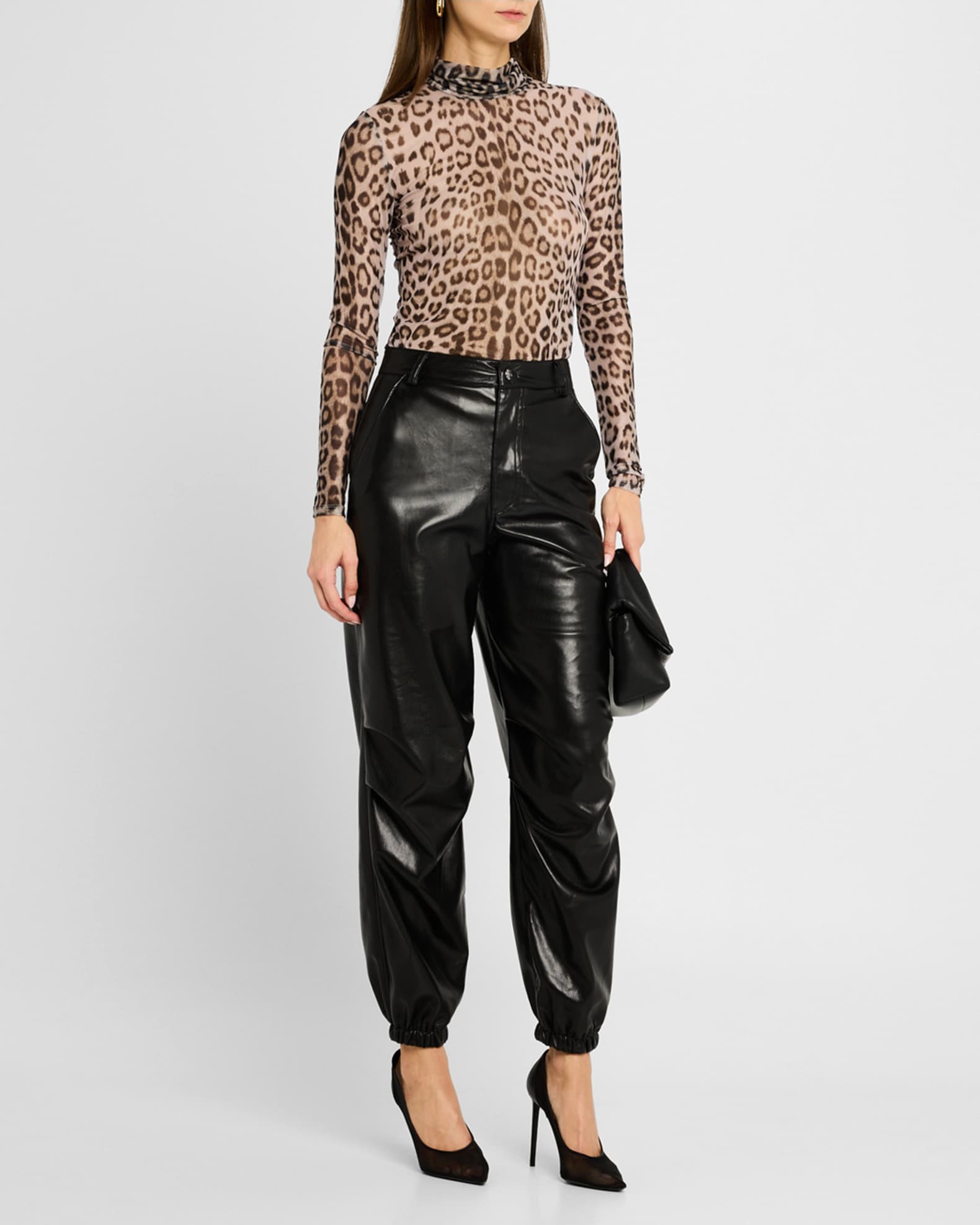 Generation Love Tyla Leopard Mesh Turtleneck Top | Neiman Marcus
