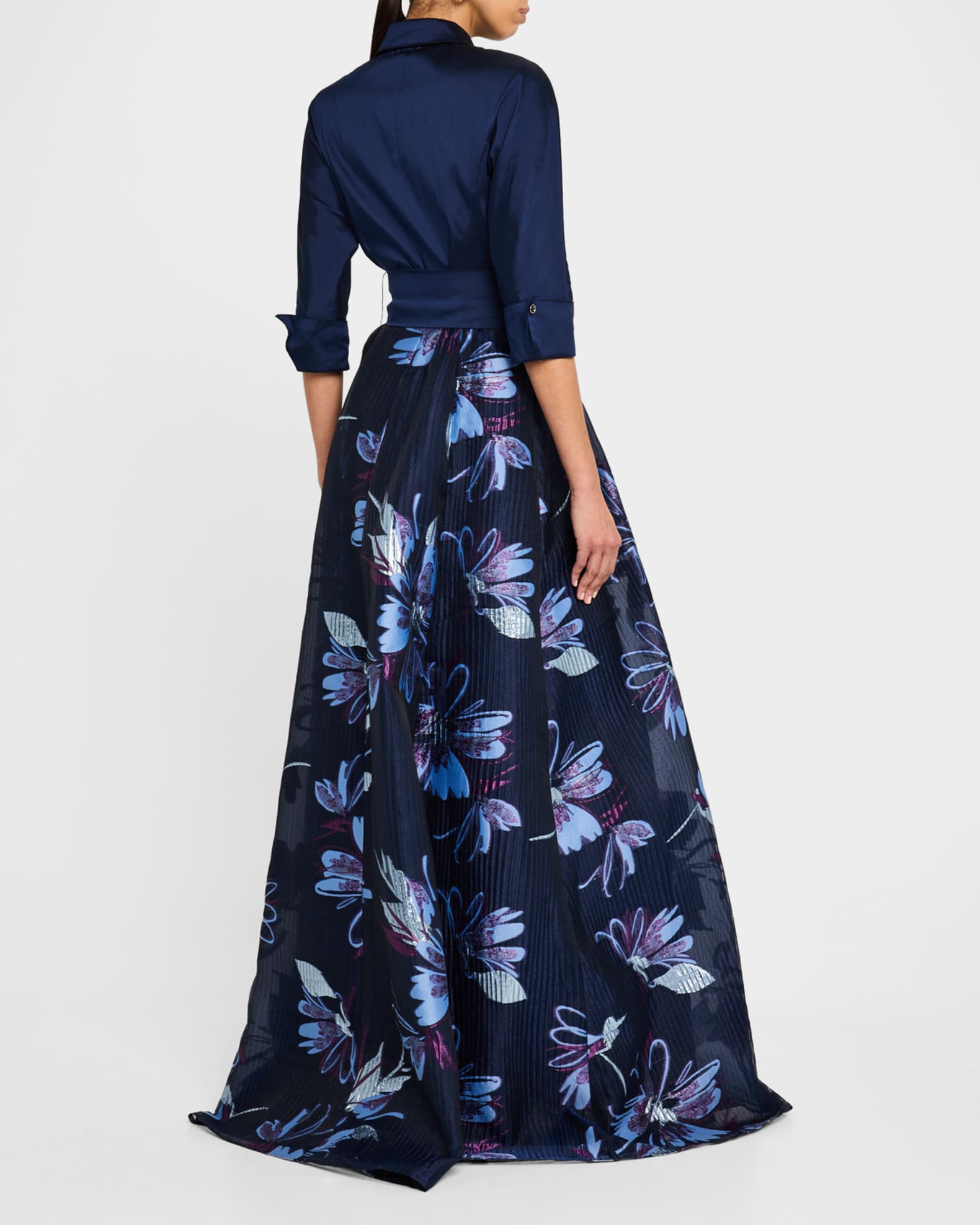 Rickie Freeman for Teri Jon Taffeta & Floral Jacquard Organza Shirt ...
