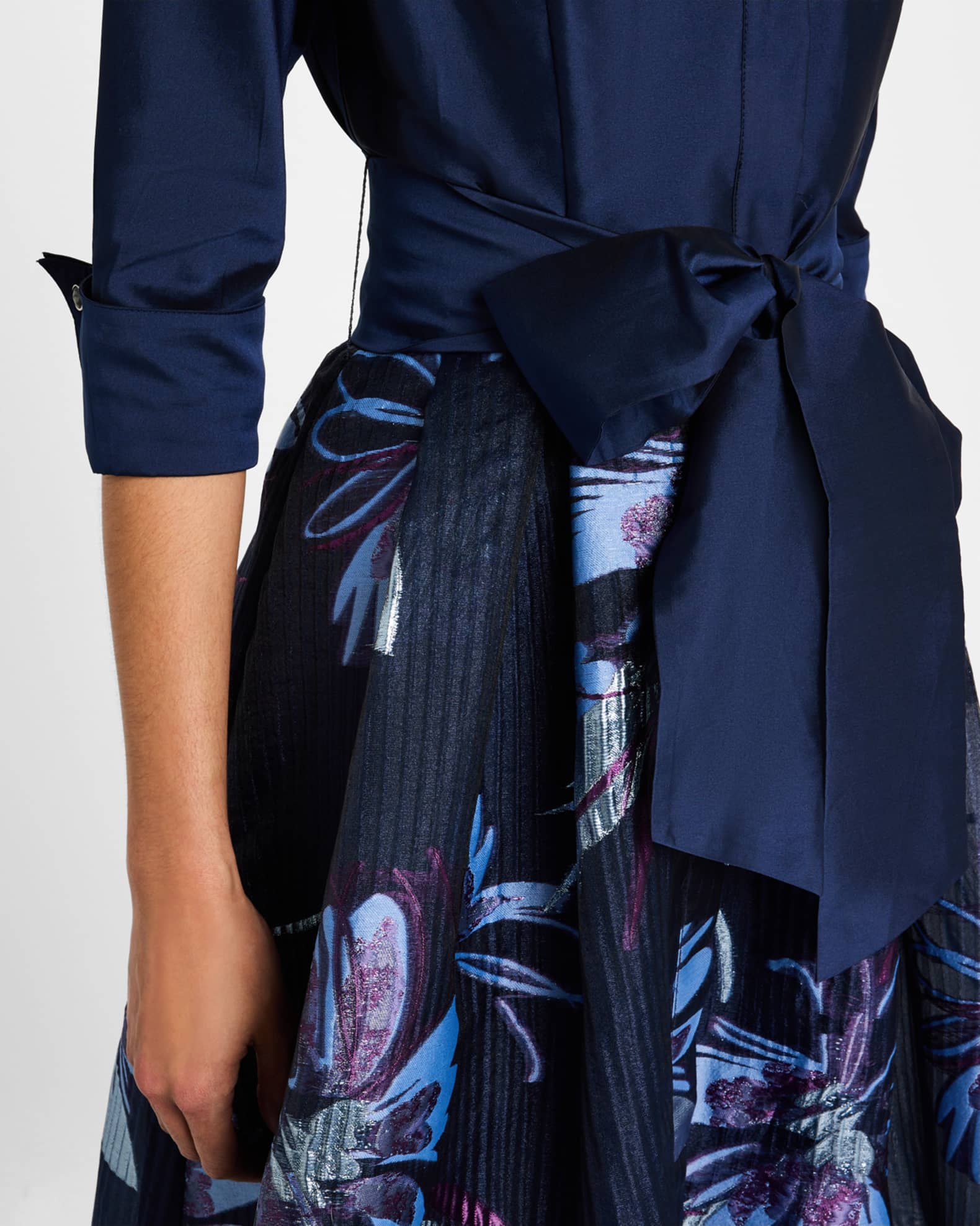 Rickie Freeman for Teri Jon Taffeta & Floral Jacquard Organza Shirt ...