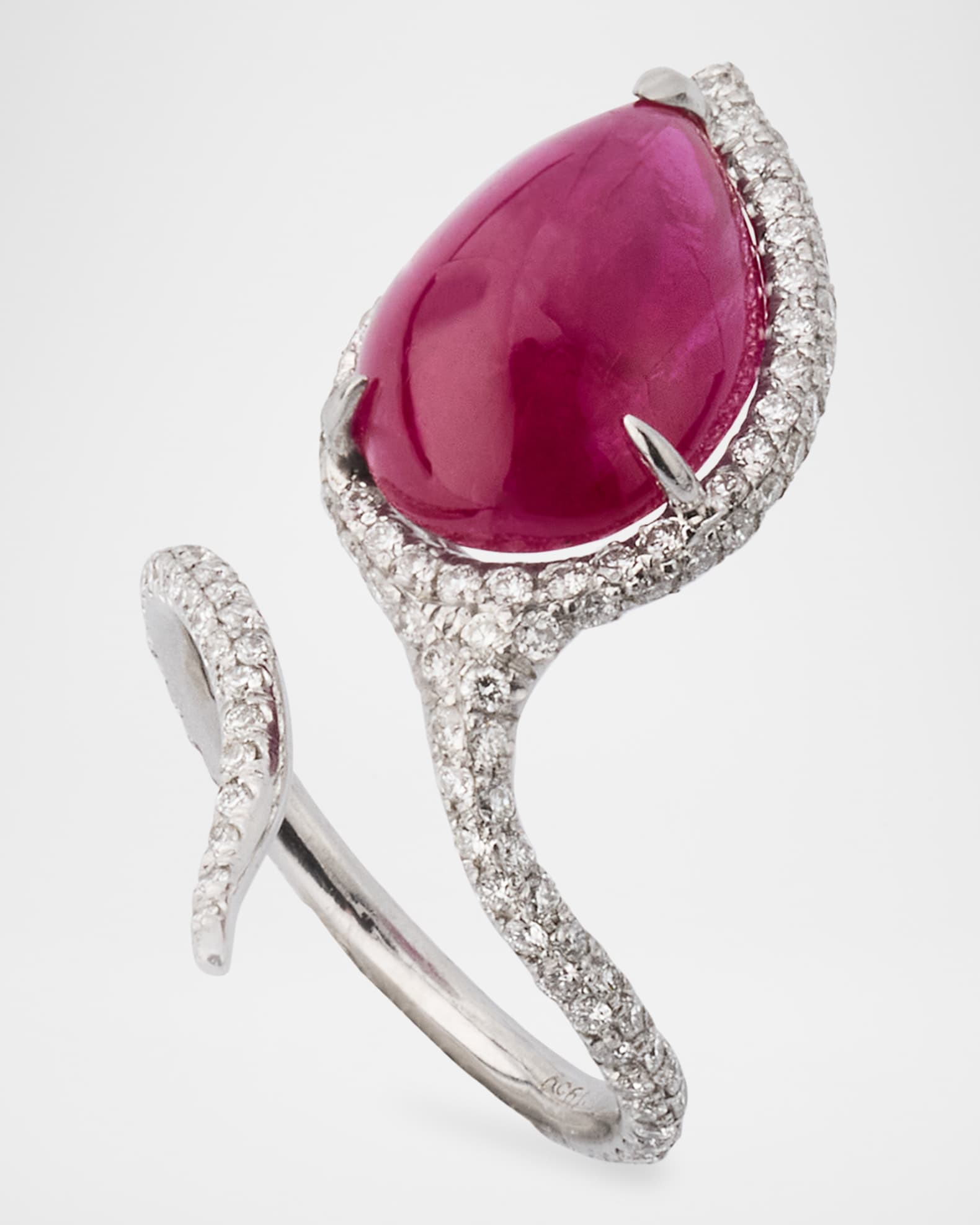 Piranesi 18K White Gold Ruby Cabochon and Diamond Snake Statement Ring ...