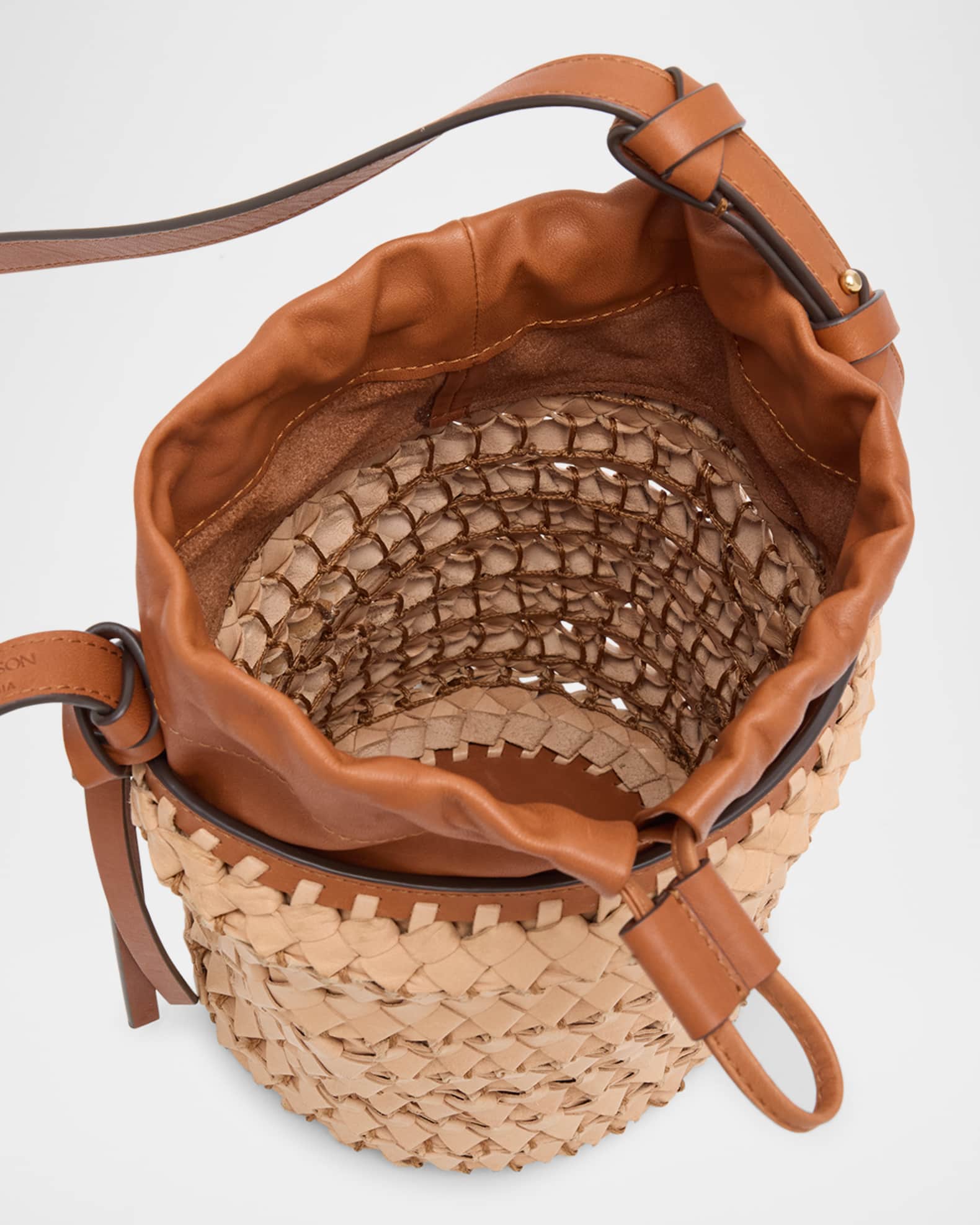 Ulla Johnson Imani Woven Leather Drawstring Bucket Bag | Neiman Marcus