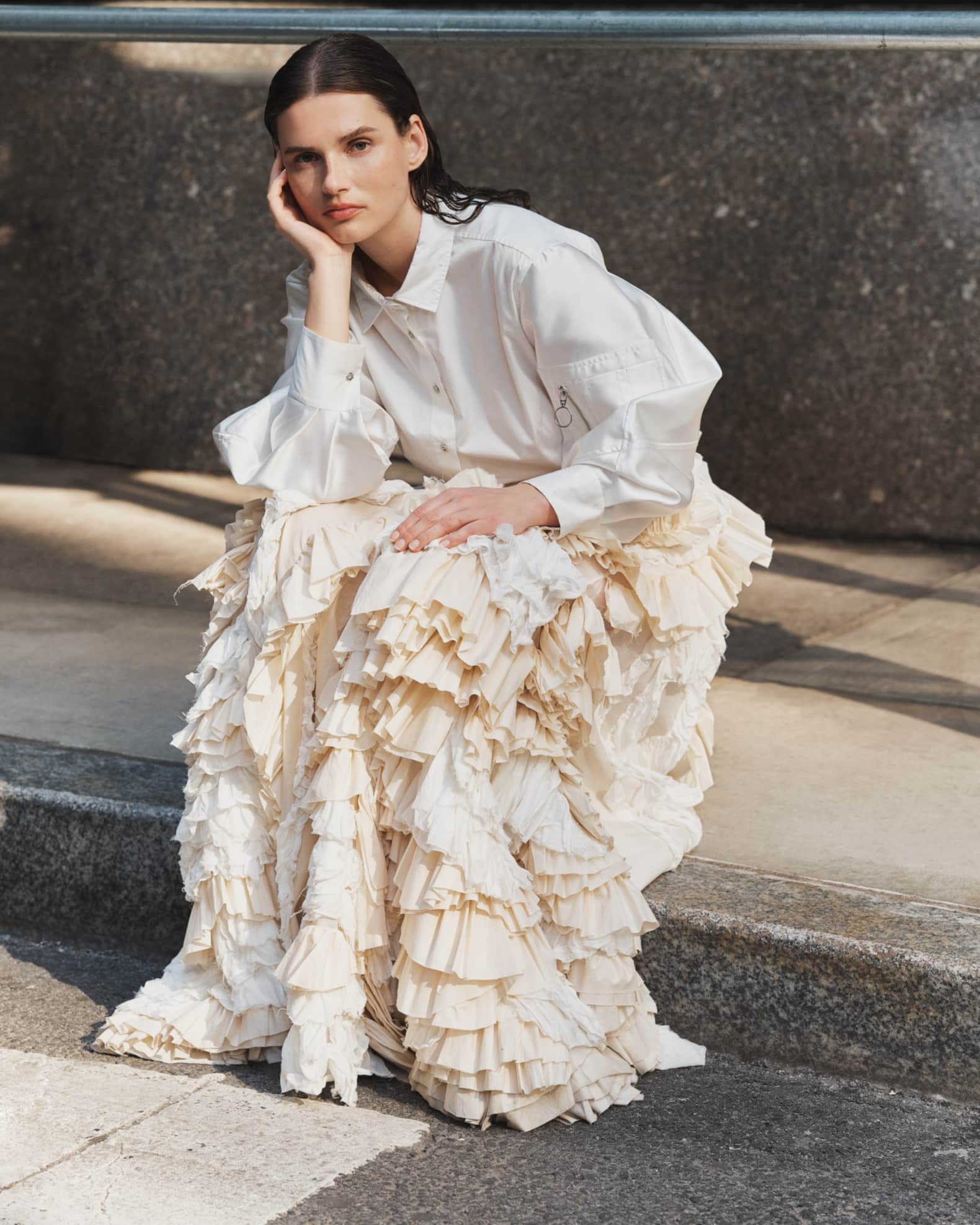 Marques'Almeida Asymmetric Cascading Ruffle Maxi Skirt | Neiman Marcus